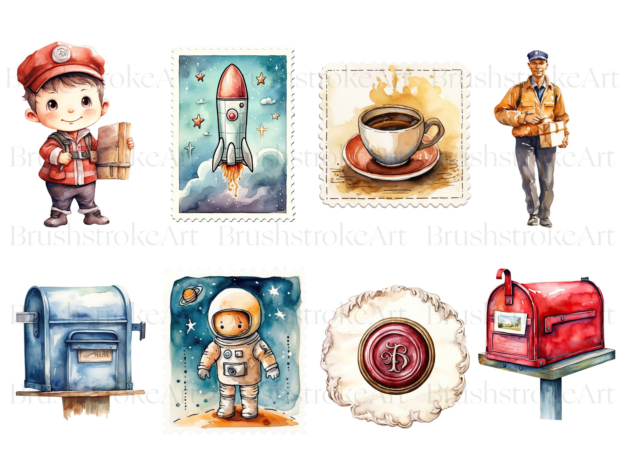 Watercolor Postage Clipart, Mail Truck, Letter PNG, Mailbox – Clipartset