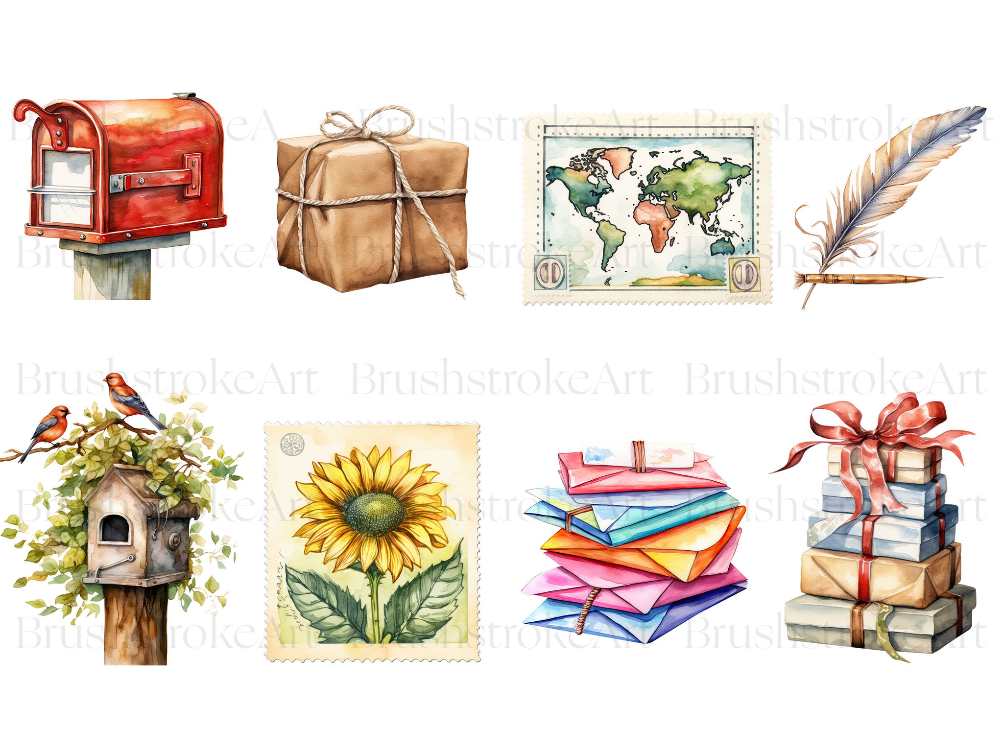 Watercolor Postage Clipart, Mail Truck, Letter PNG, Mailbox – Clipartset