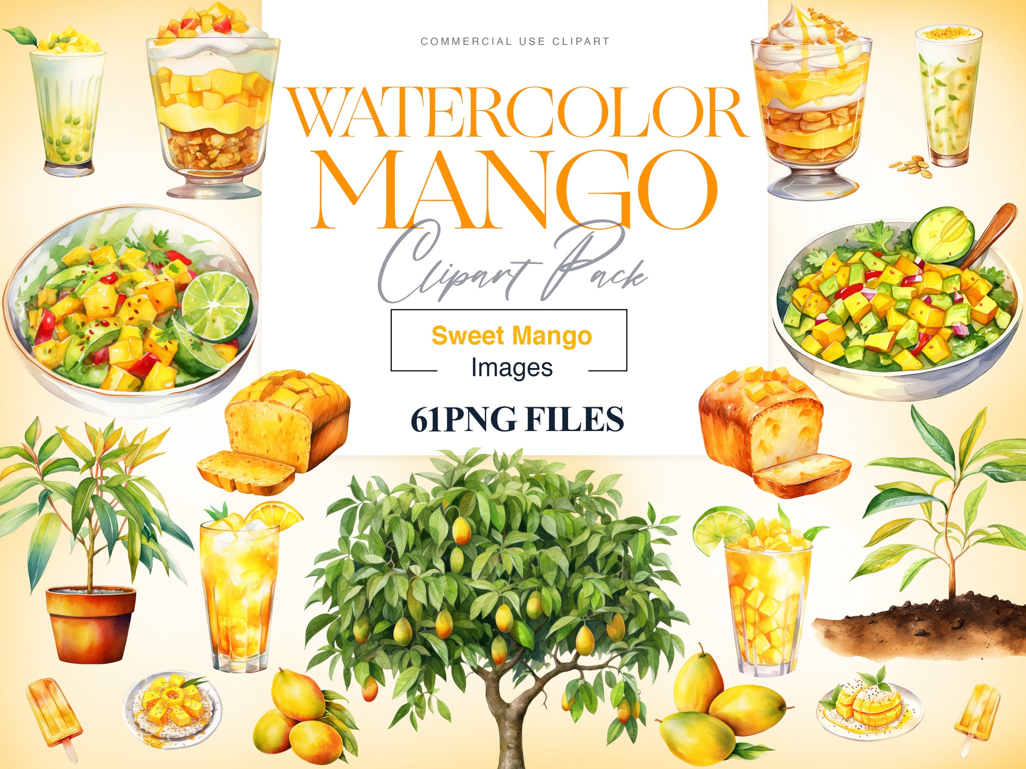 Watercolor Mango Clipart, Tropical Fruit, Yellow Mango PNG – Clipartset