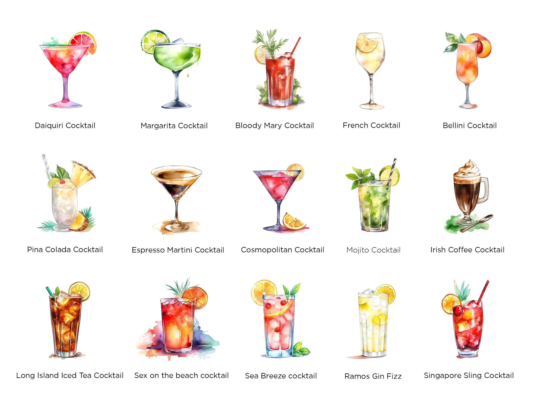 77 Cocktail Clipart, Drinks Illustration, Signature Drink Menu, Cockta ...