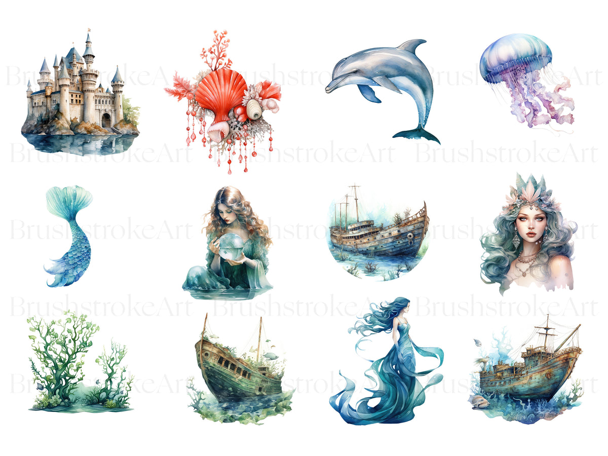 Watercolor Mermaid Clipart, Fantasy, Mermaid PNG – Clipartset