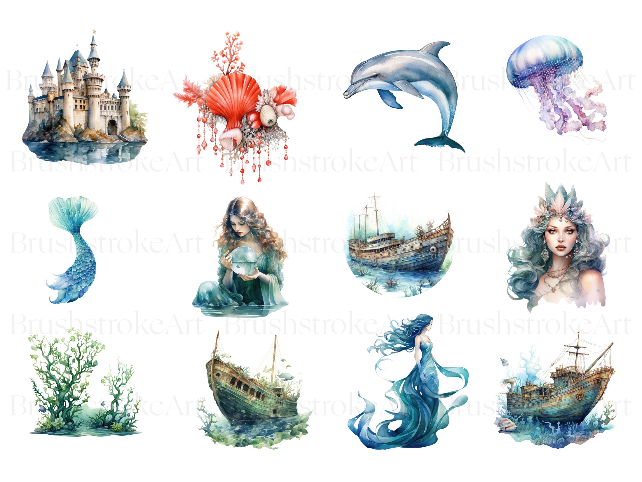 Watercolor Mermaid Clipart, Fantasy, Mermaid PNG – Clipartset