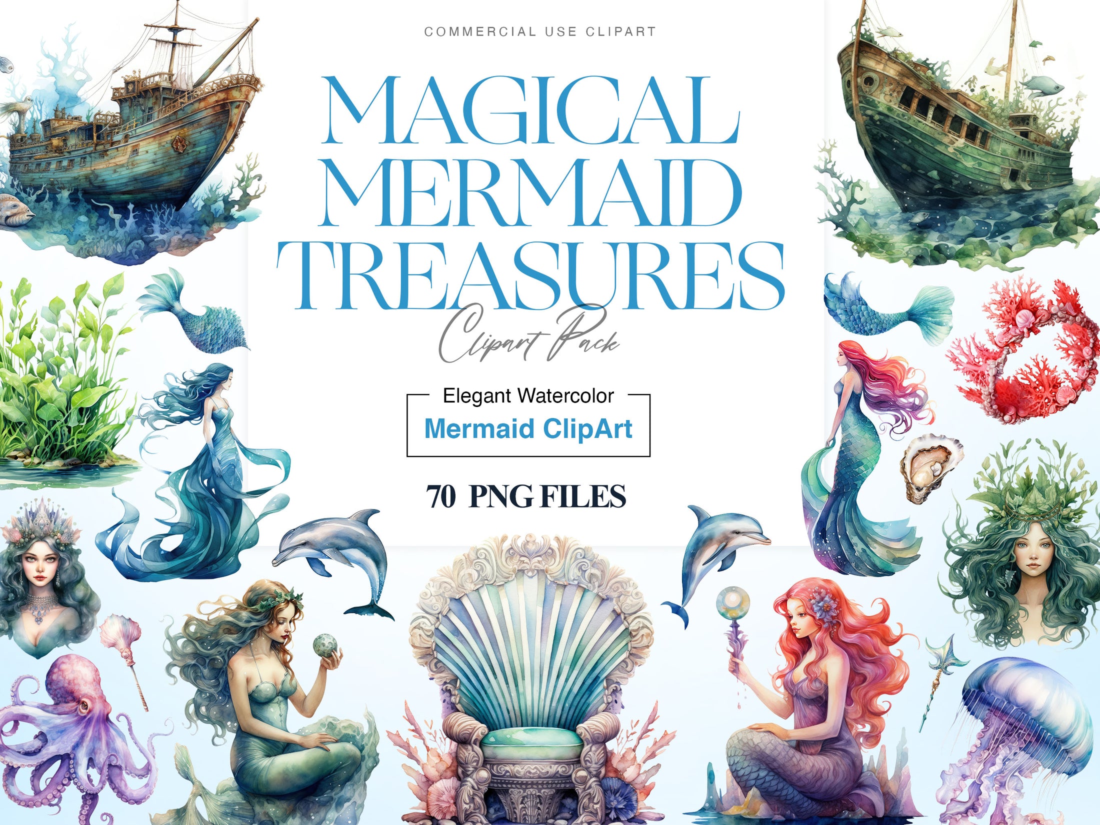 Watercolor Mermaid Clipart, Fantasy, Mermaid PNG – Clipartset