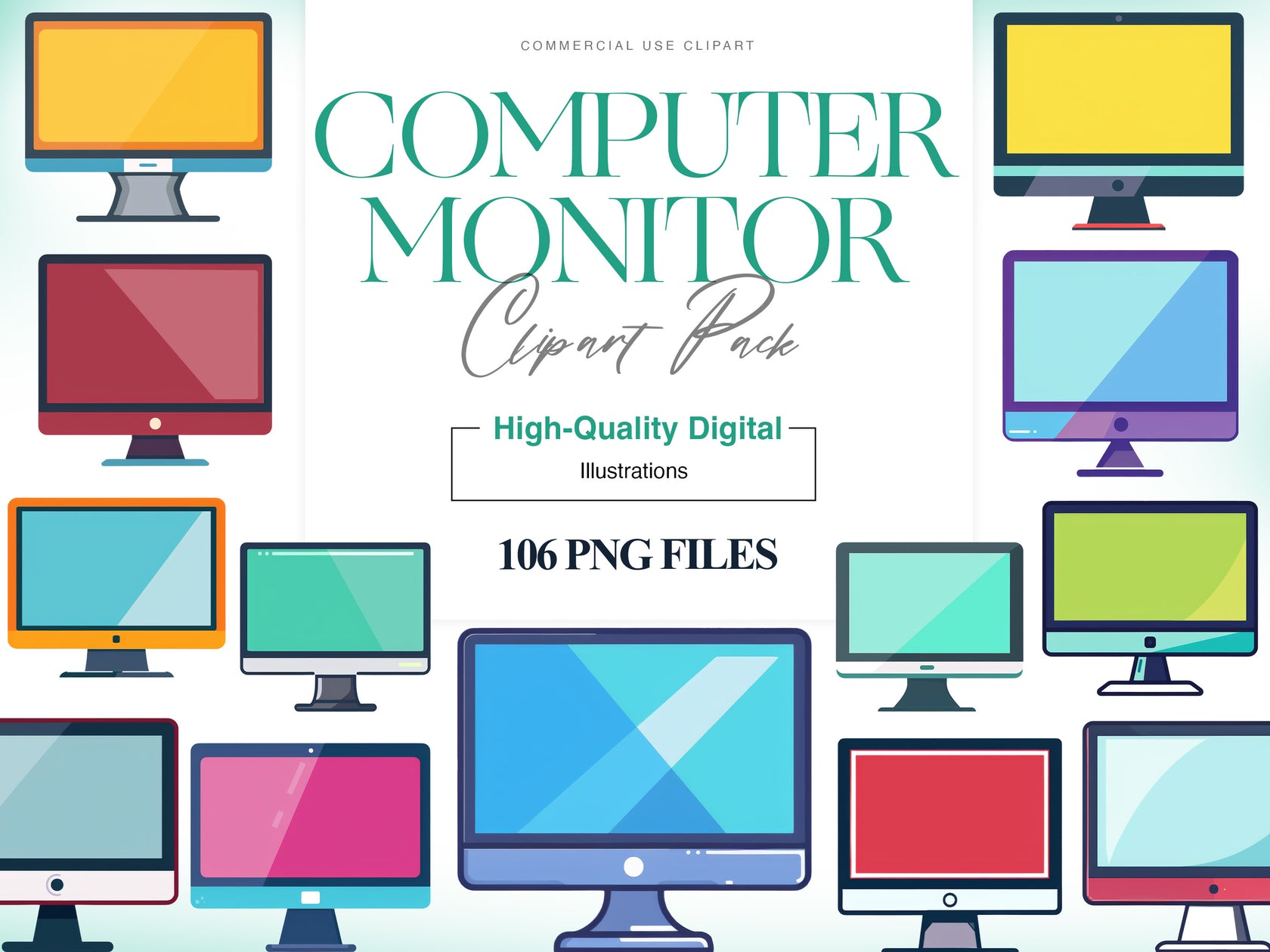 Computer Monitor Clipart, Computer Screen, Tech Graphics – Clipartset