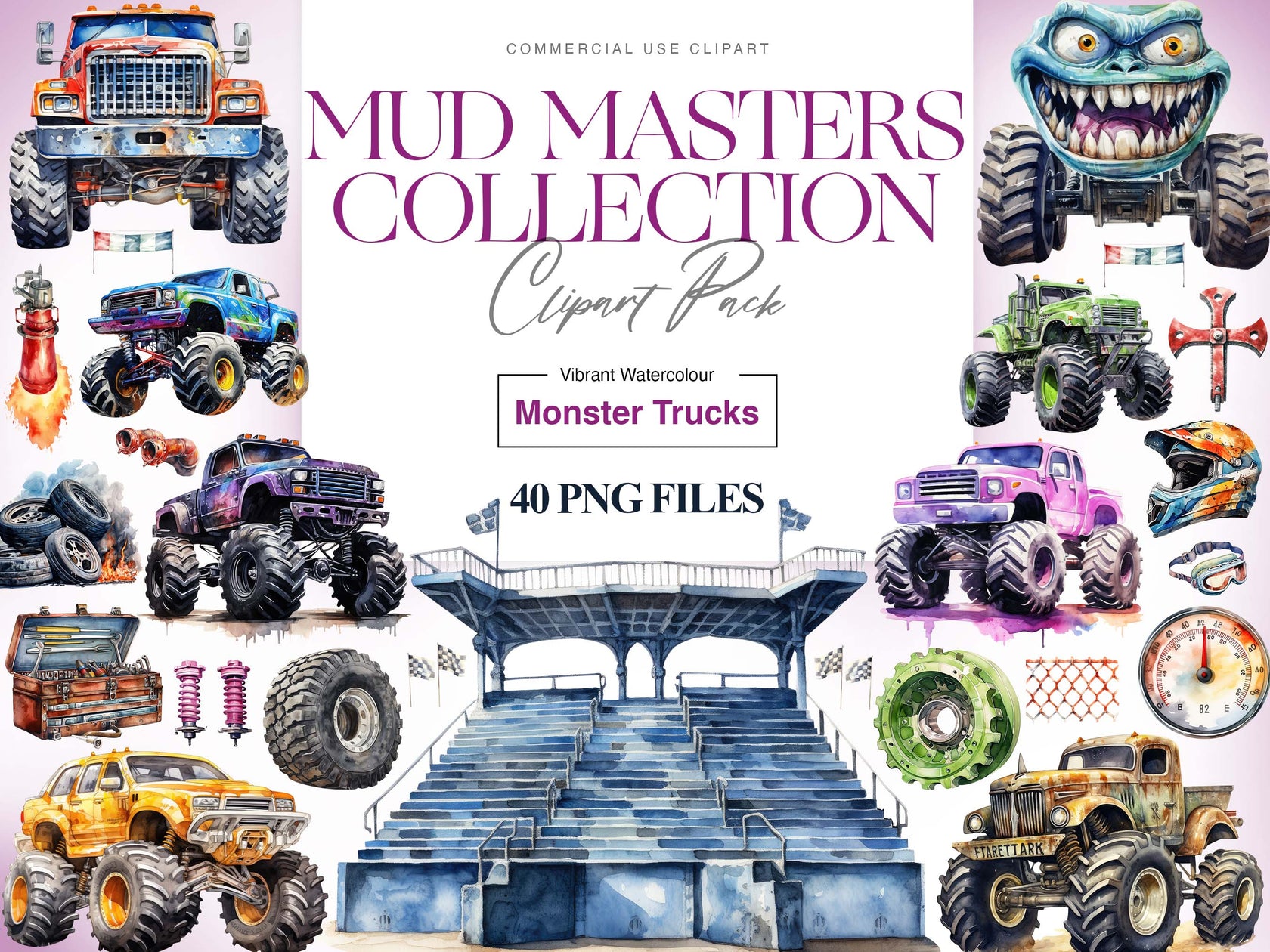 Watercolor Monster Truck Clipart, Watercolor Monster Truck Clipart, Big ...