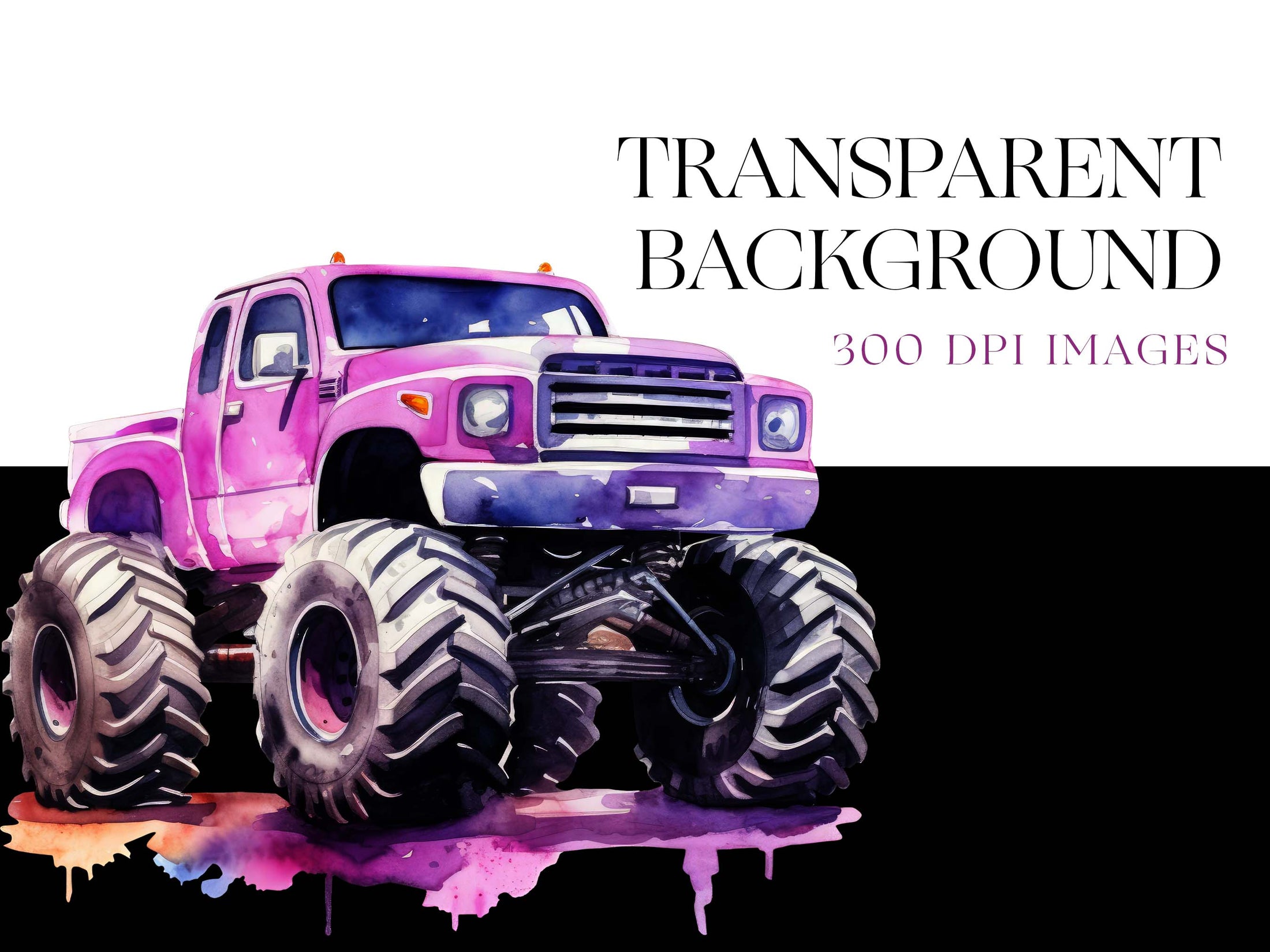Watercolor Monster Truck Clipart, Watercolor Monster Truck Clipart, Big ...