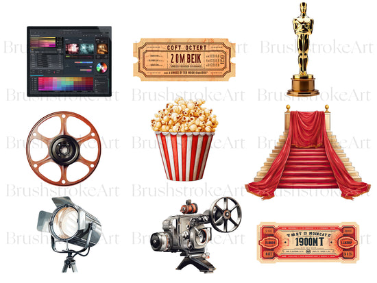 Cinema Clipart, Movie Theater, Popcorn, Film Camera PNG – Clipartset