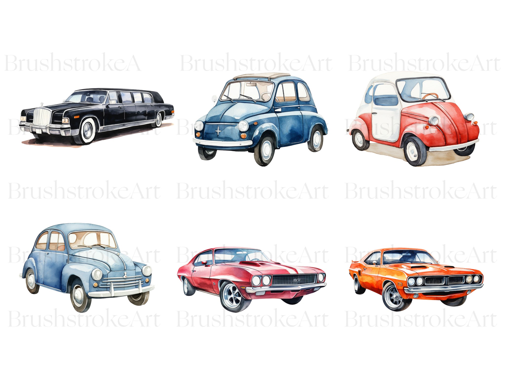 Watercolor Car Clipart, Muscle Car Clipart, Sports Car PNG – Clipartset