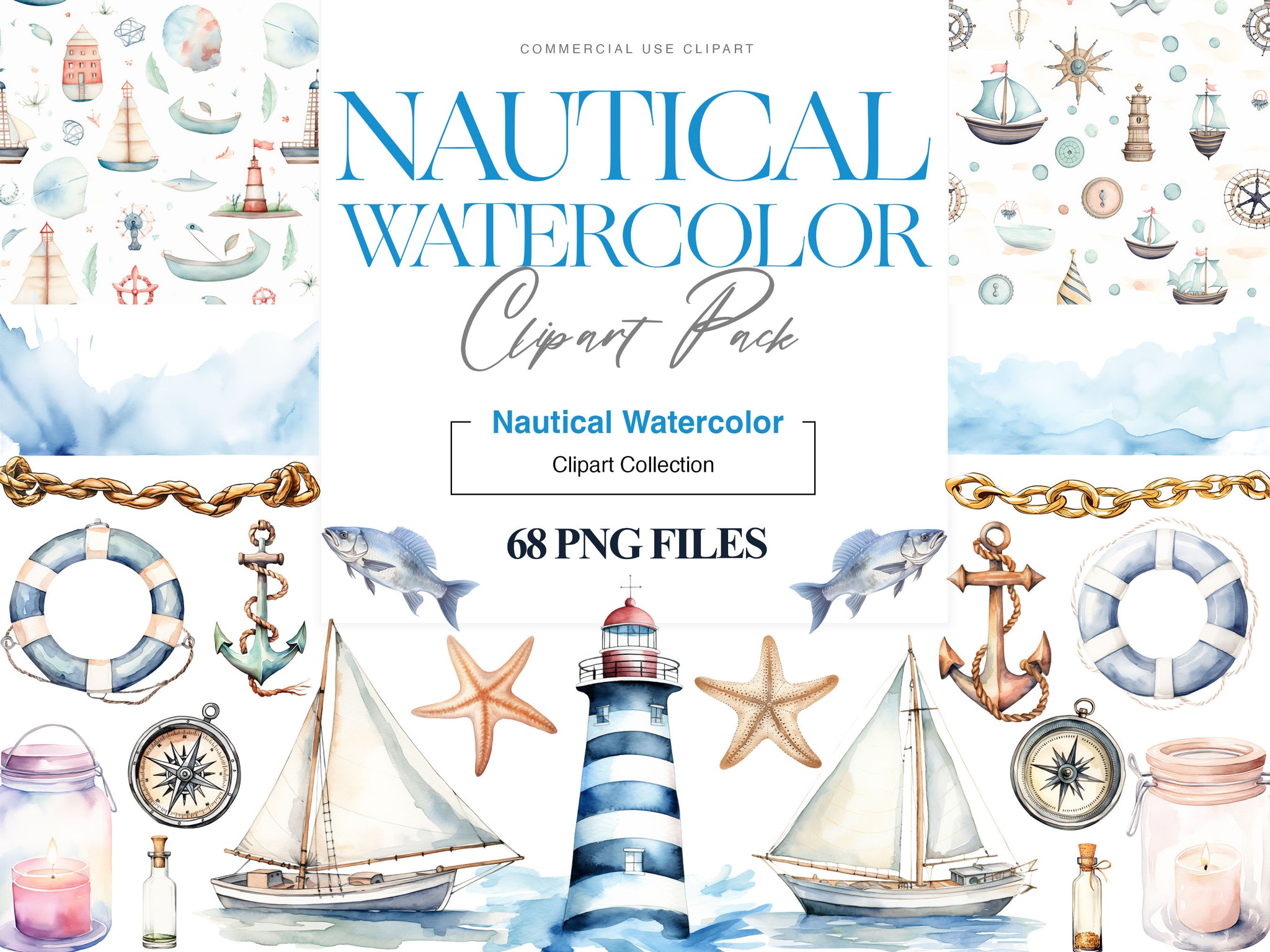 Watercolor Nautical Clipart, Coastal Beach, Sailing Clipart – Clipartset
