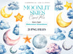 Watercolor Night Sky Clipart, Stars and Moon, Blue Sky – Clipartset