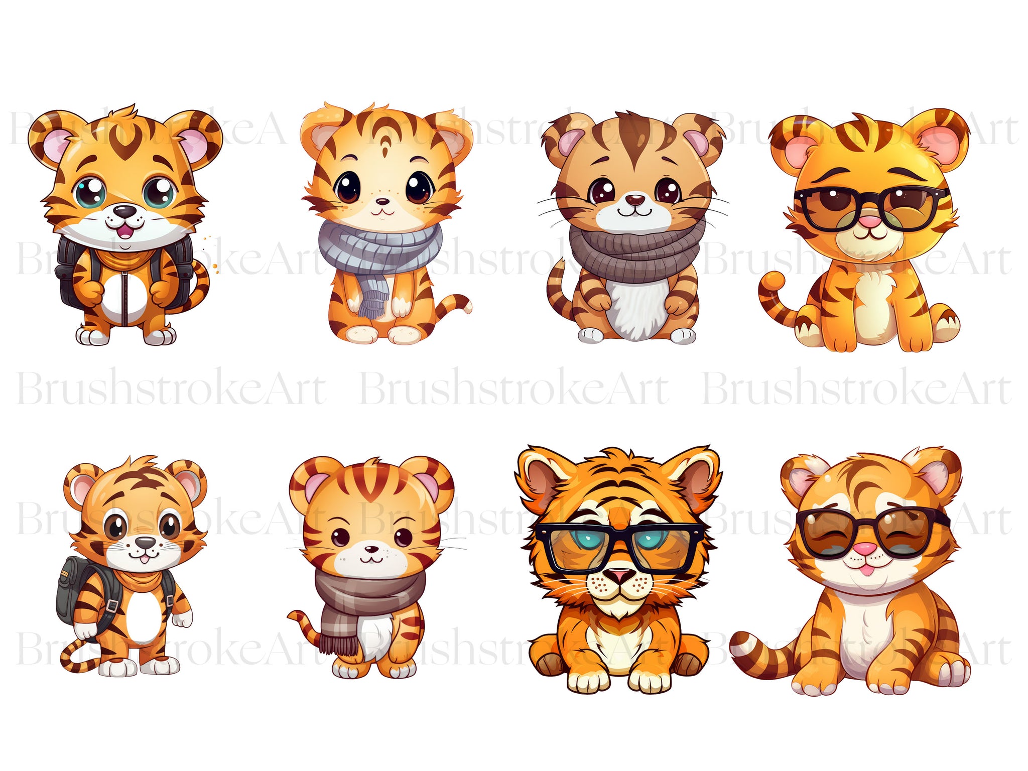 Cute Tiger Clipart, Baby Tiger, Cartoon Tiger, Safari Tiger – Clipartset