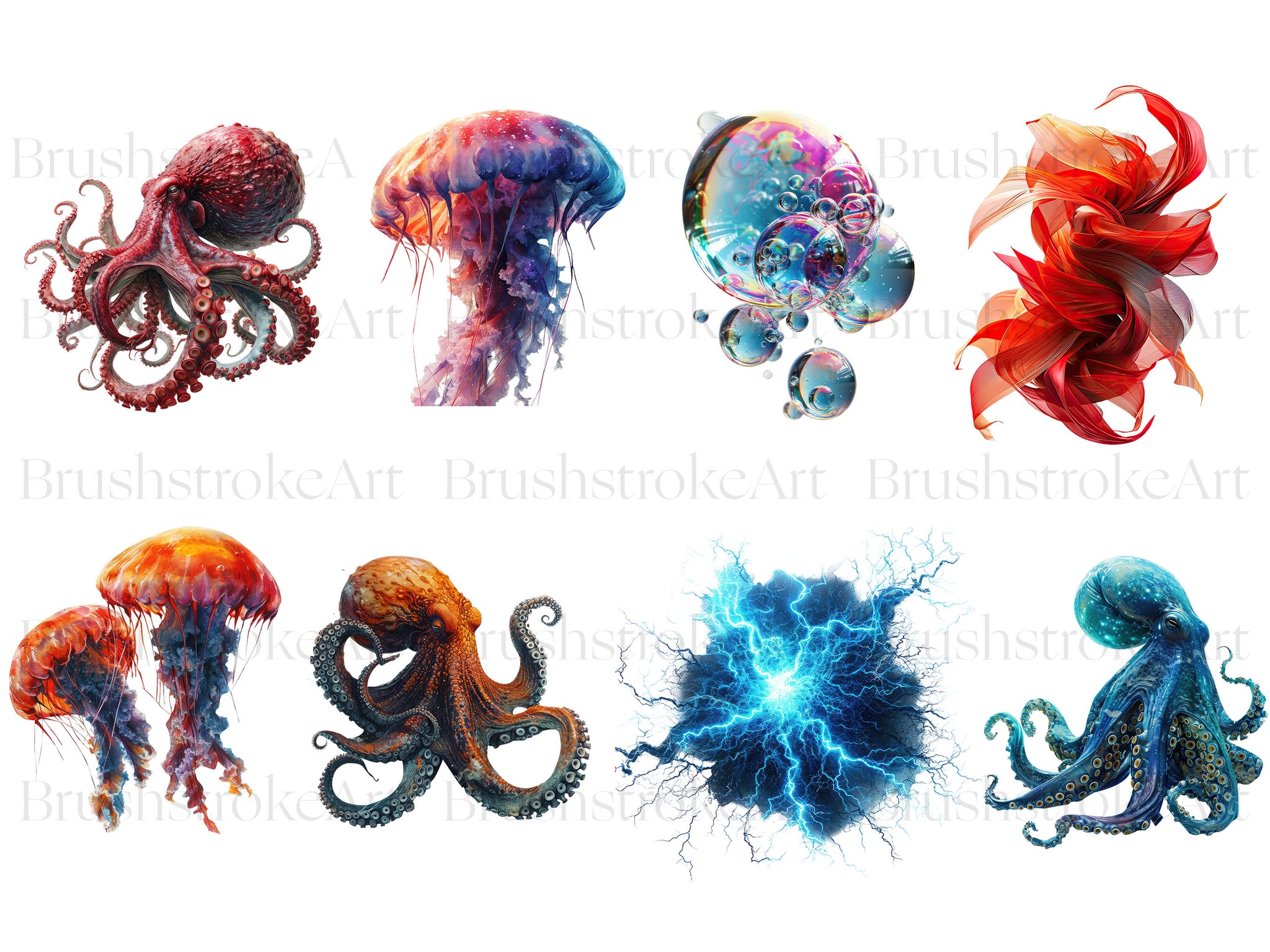 Watercolor Jellyfish, Octopus Clipart, Marine Animals – Clipartset