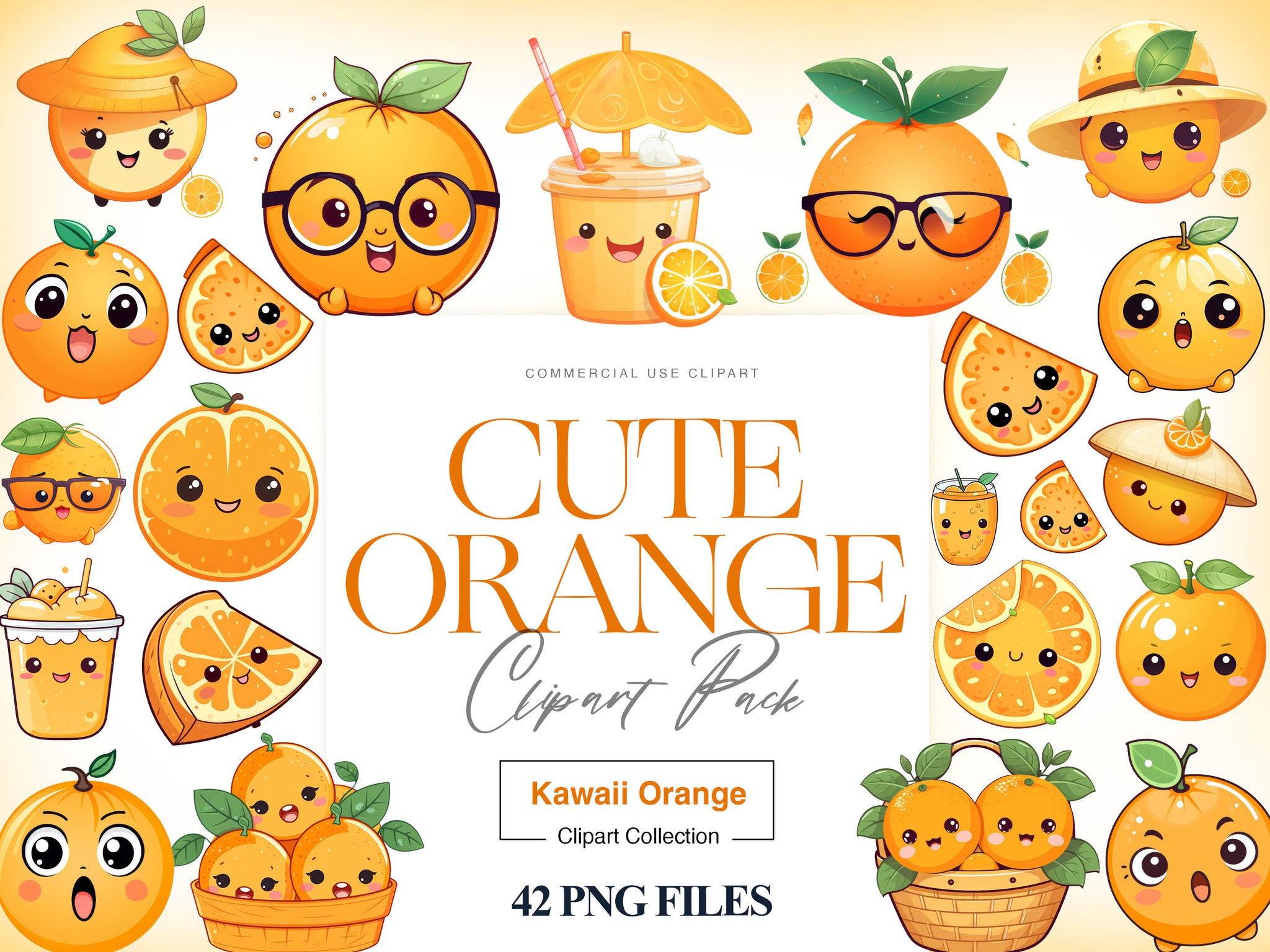Cute Orange Clipart, Kawaii Fruit, Orange PNG, Summer Fruit – Clipartset