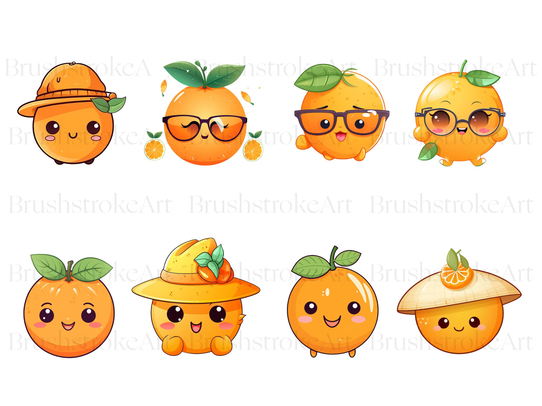 Cute Orange Clipart, Kawaii Fruit, Orange PNG, Summer Fruit – Clipartset