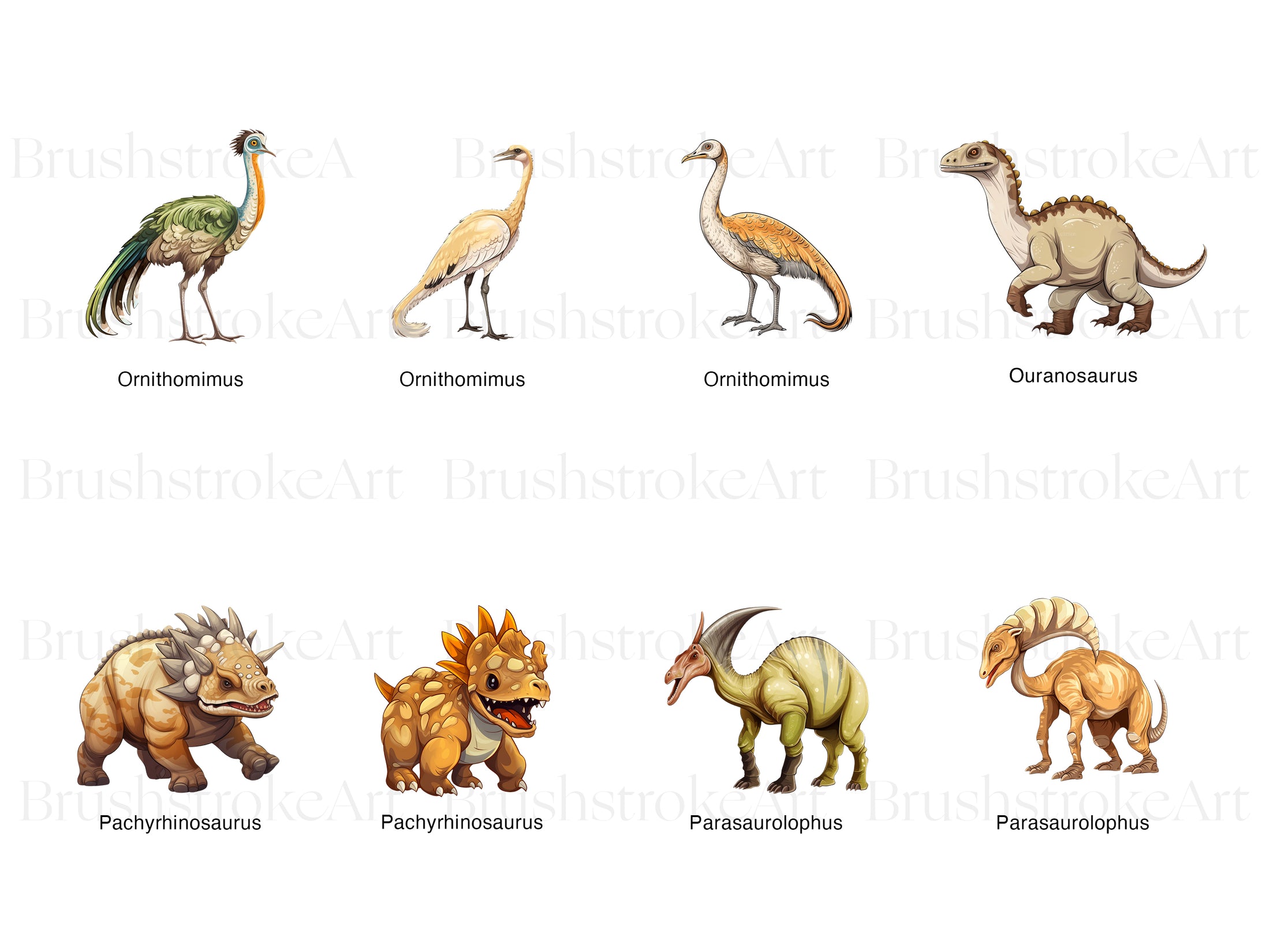 Watercolor Dinosaur Clipart, Stegosaurus, Triceratops PNG – Clipartset