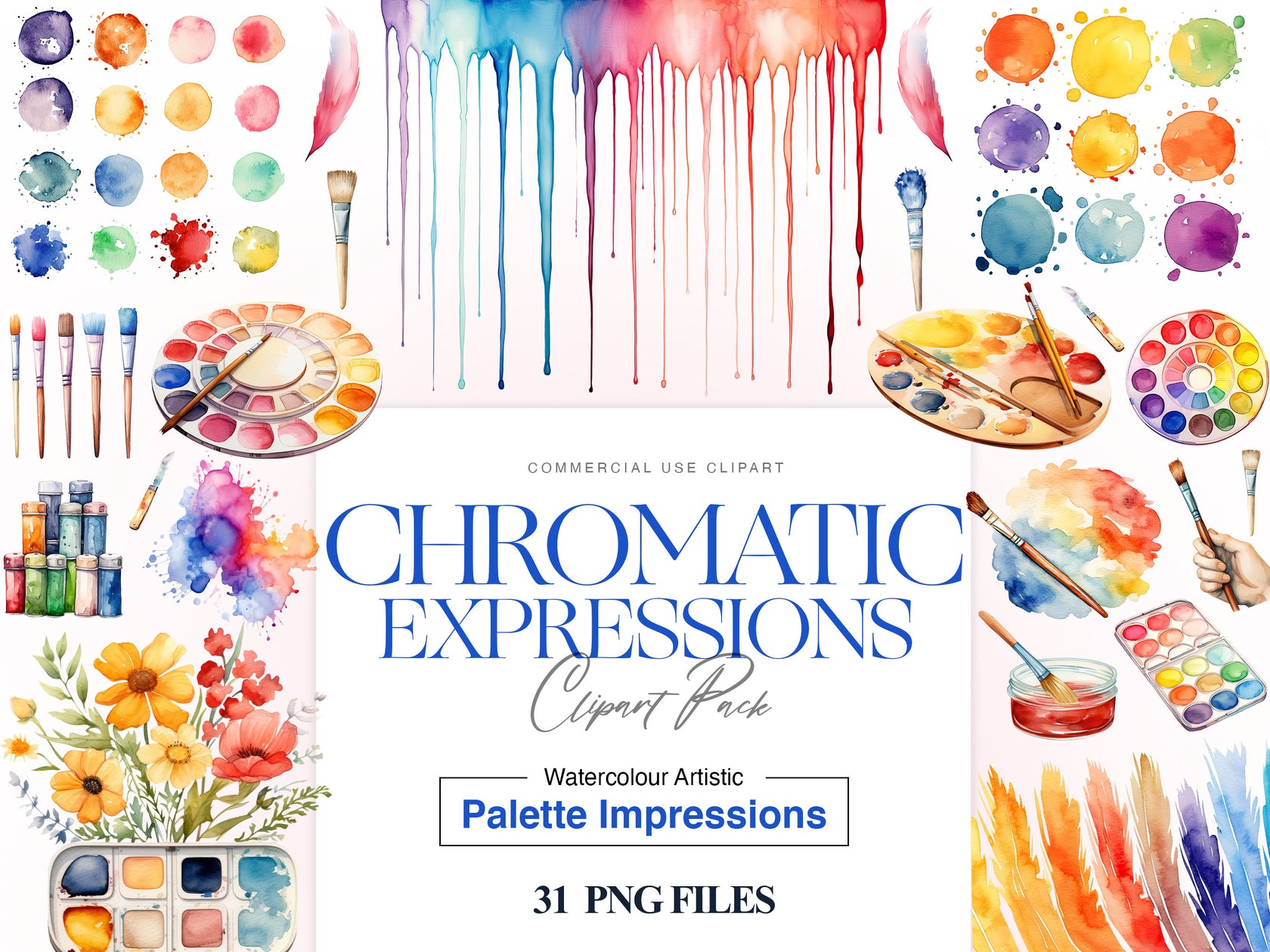 Watercolor Painting Clipart, Paint Brush, Palette, Artist – Clipartset