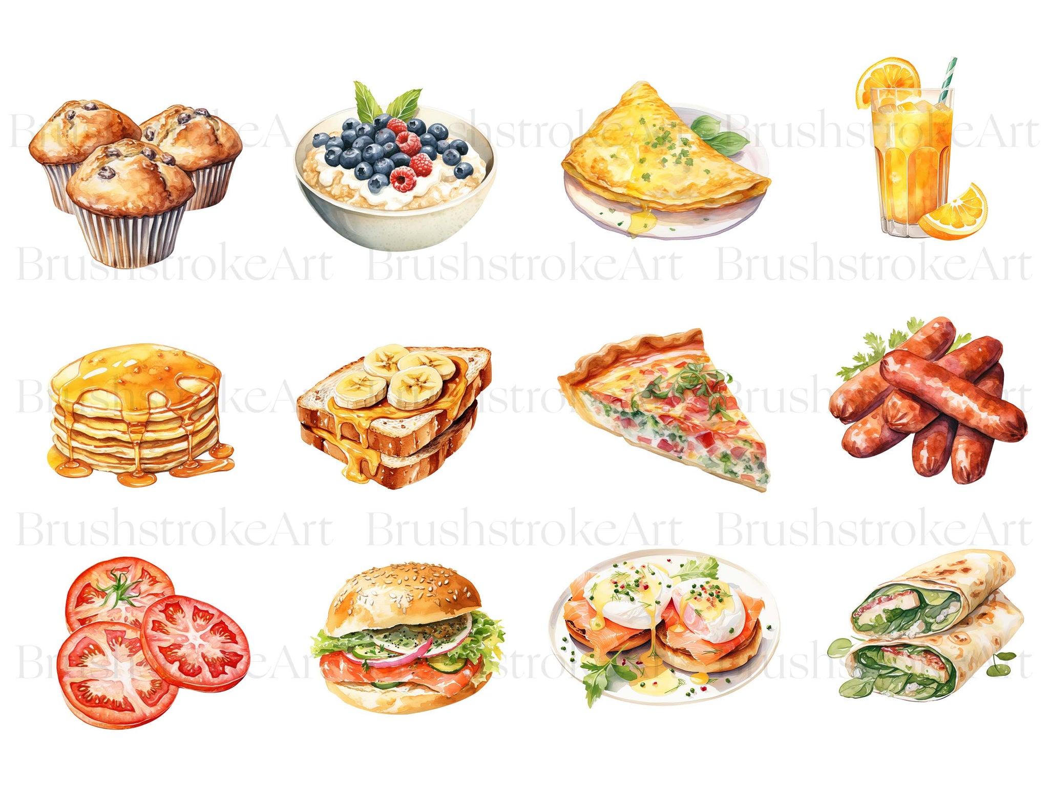 46 Watercolor Breakfast Clipart, English Breakfast, Coffee and Tea, Wa ...