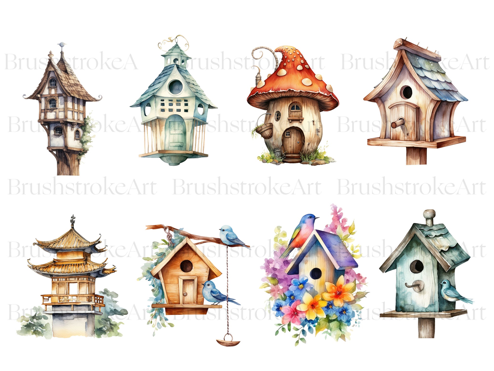 Watercolor Bird House Clipart, Spring Birds, House PNG, Tree – Clipartset