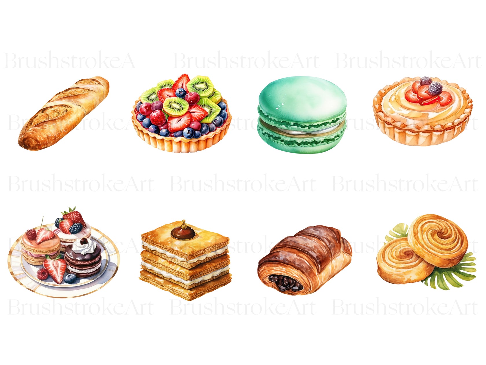 Watercolor French Food Clipart, Food PNG, Pastry, Cake Images – Clipartset