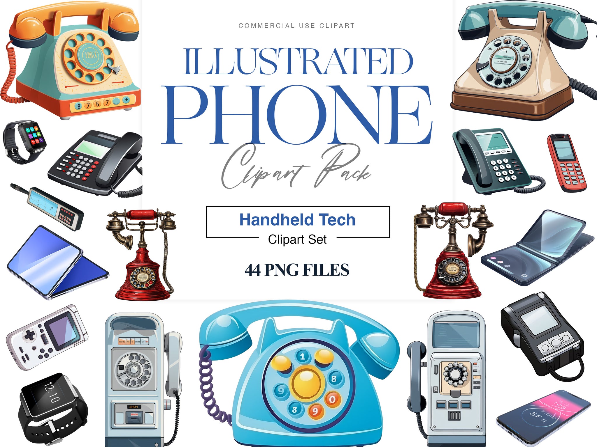 Watercolor Phone Clipart, Mobile, Cell Phone PNG, Telephone – Clipartset