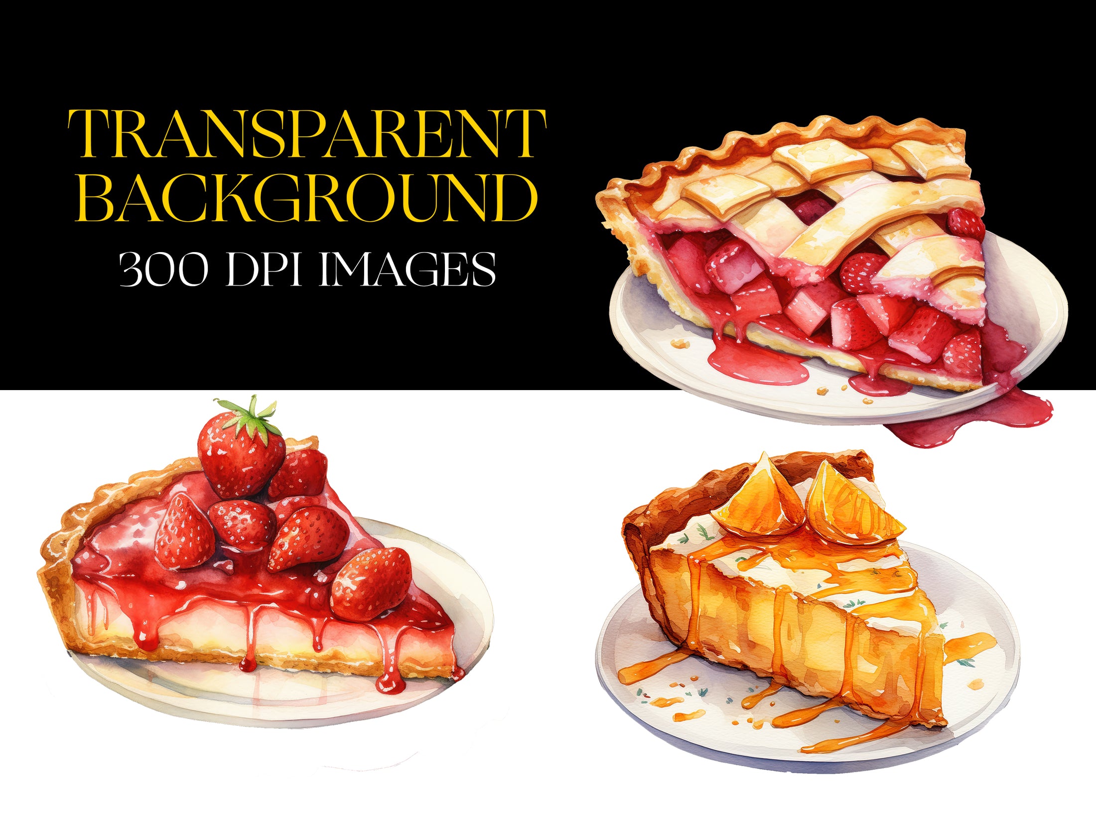 Watercolor Pie Clipart, Pumpkin Pie, Dessert, Apple Pie PNG – Clipartset