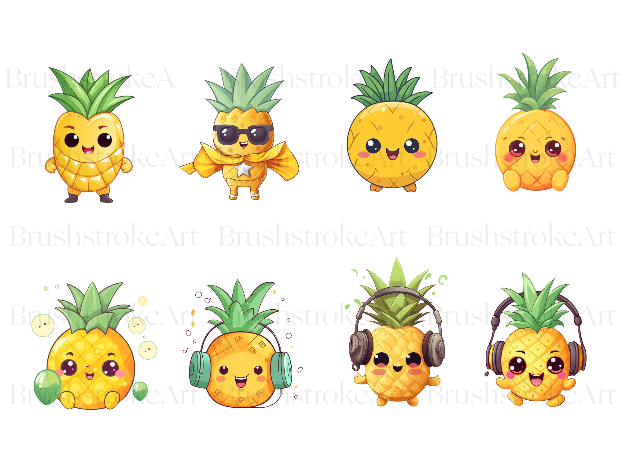Cute Pineapple Clipart, Tropical Fruit, Kawaii Pineapple – Clipartset