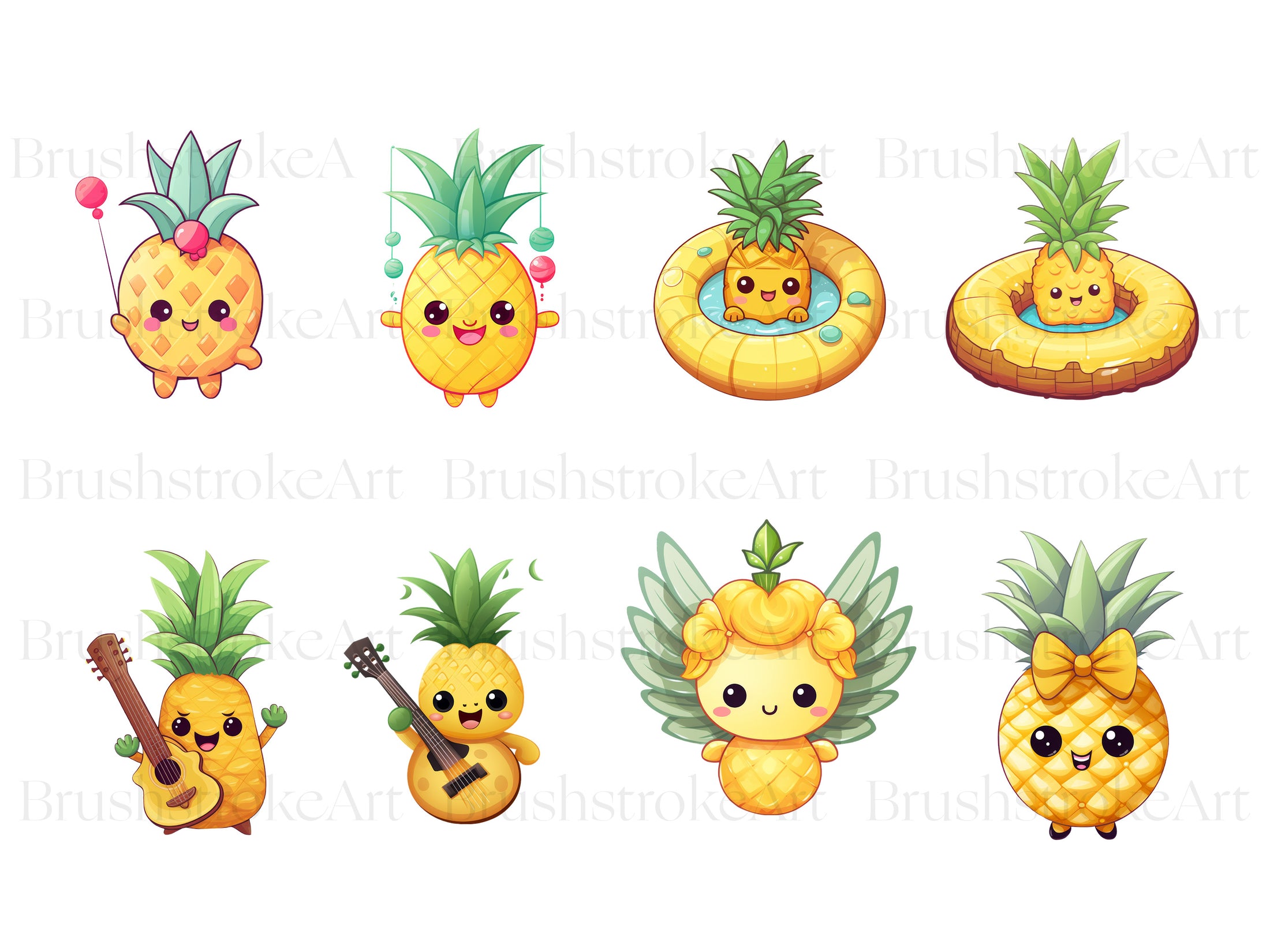 Cute Pineapple Clipart, Tropical Fruit, Kawaii Pineapple – Clipartset