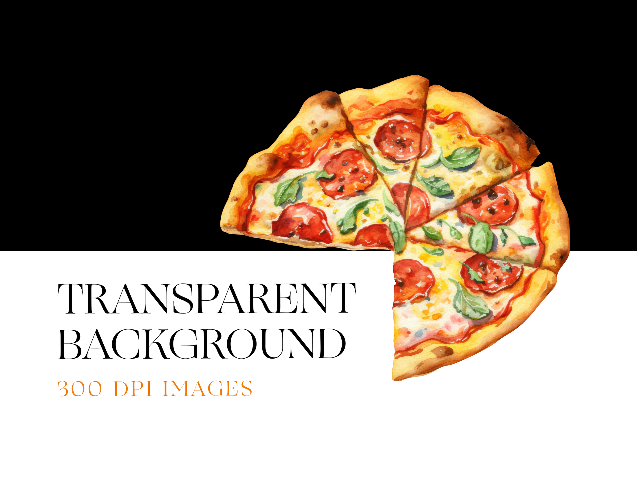 Watercolor Pizza Clipart, Pizza Margherita, Pepperoni Pizza – Clipartset