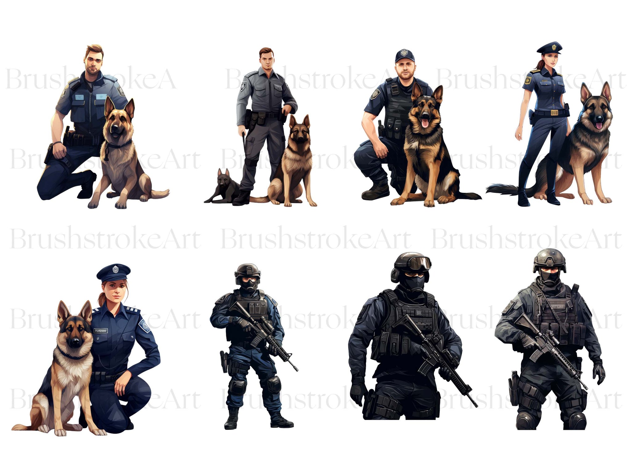 Police Officer Clipart, Policewoman, Police Dog, Policeman – Clipartset
