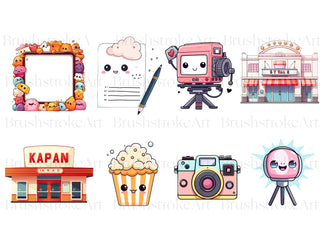 Kawaii Cinema, Theatre, Movie Party, Popcorn, Film, Ticket – Clipartset
