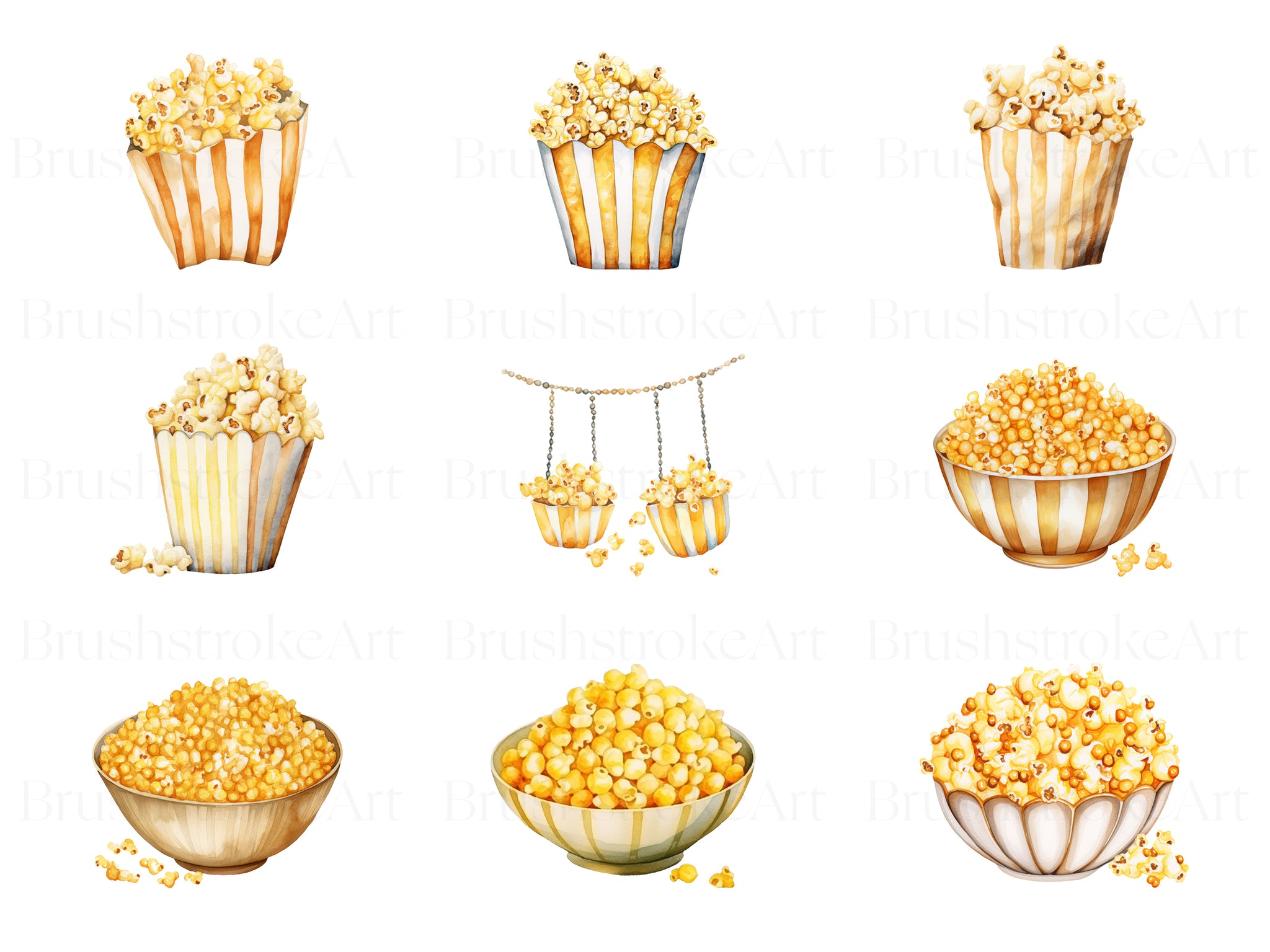 Watercolor Popcorn Clipart, Popcorn Bucket, Popcorn Images – Clipartset