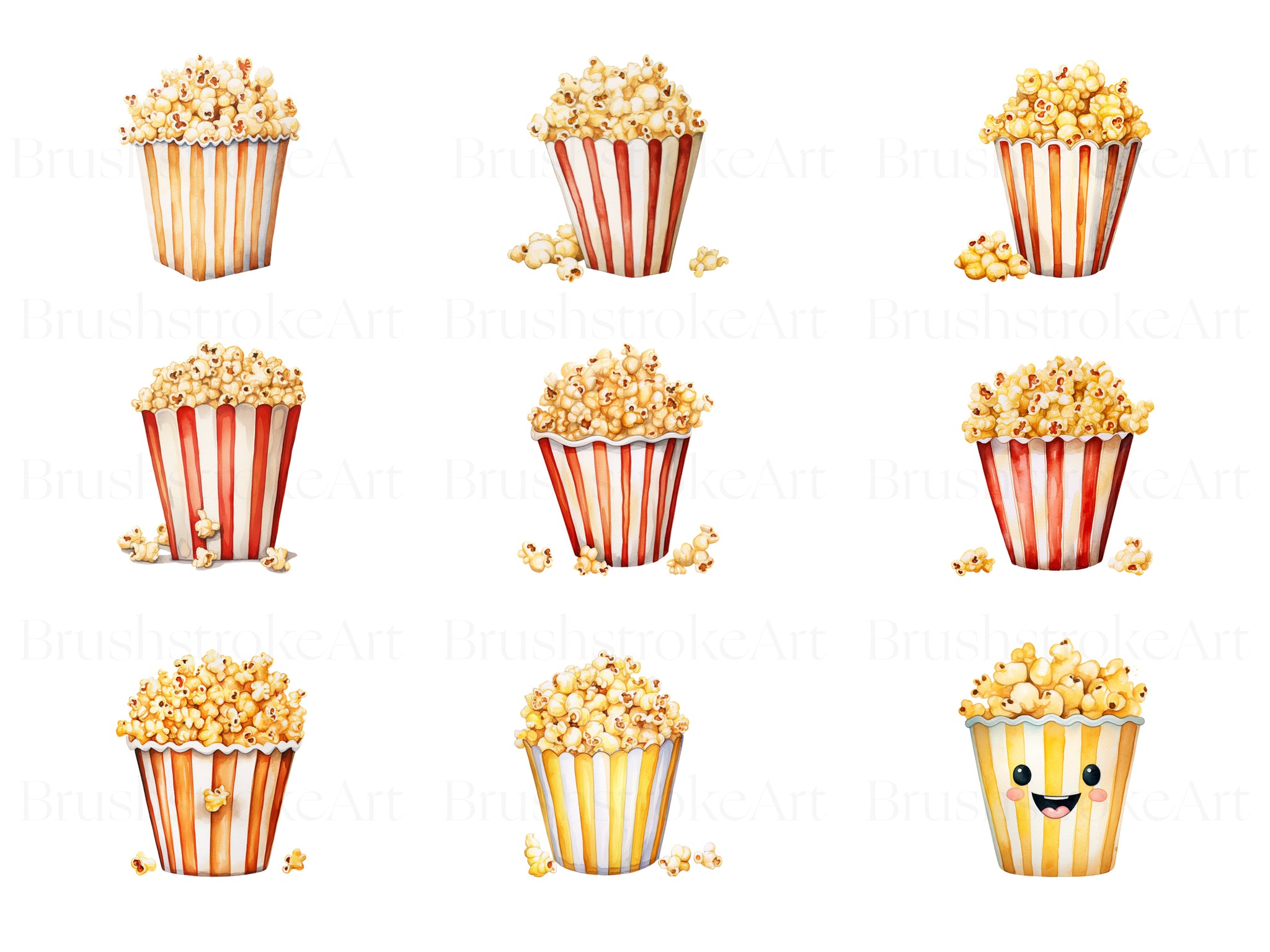 Watercolor Popcorn Clipart, Popcorn Bucket, Popcorn Images – Clipartset