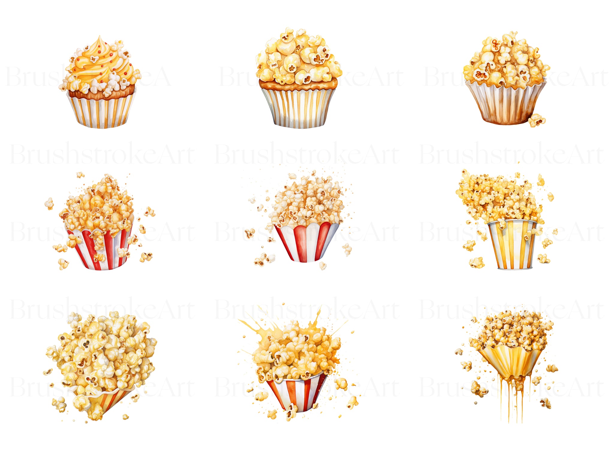 Watercolor Popcorn Clipart, Popcorn Bucket, Popcorn Images – Clipartset