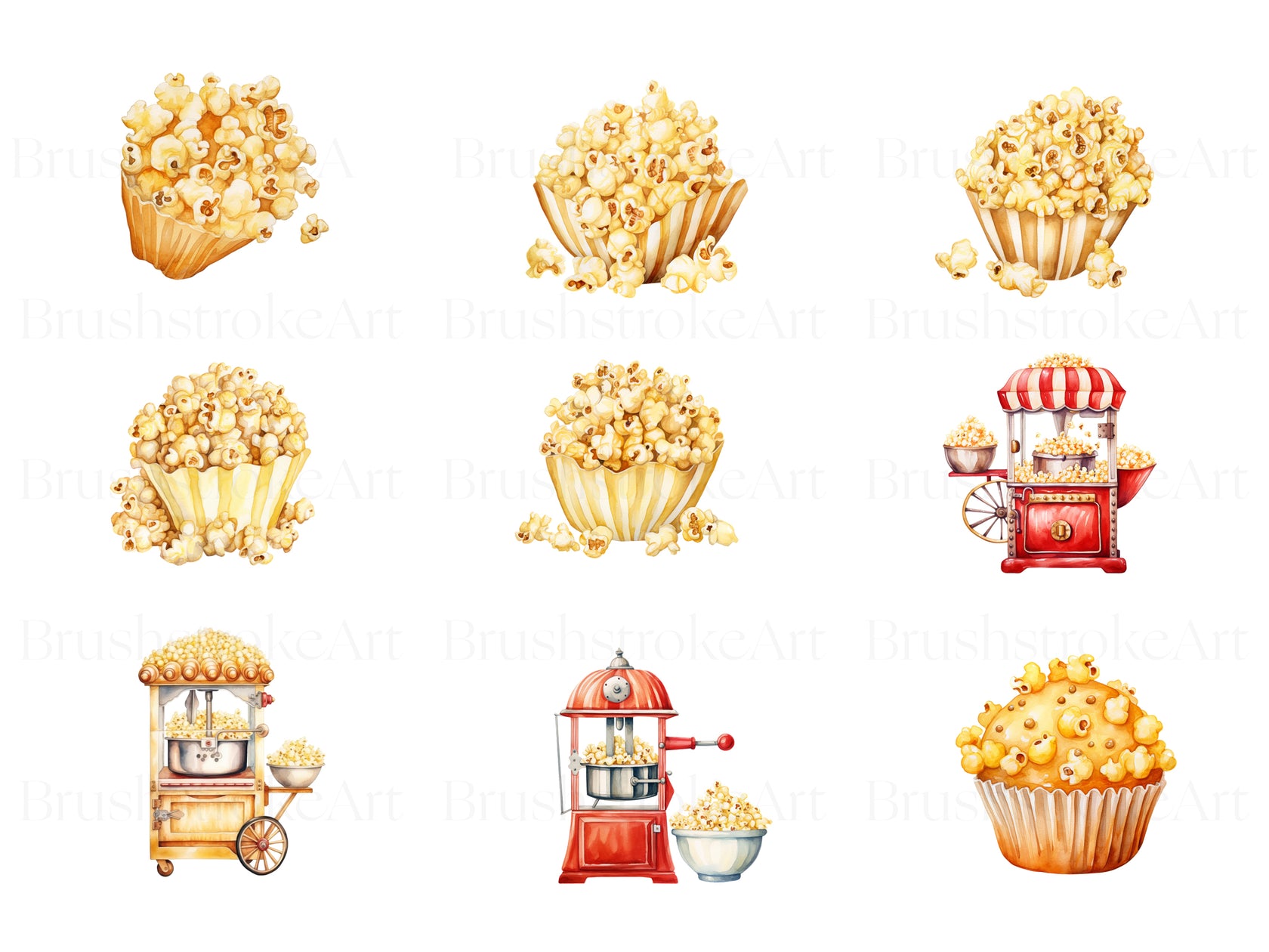 Watercolor Popcorn Clipart, Popcorn Bucket, Popcorn Images – Clipartset