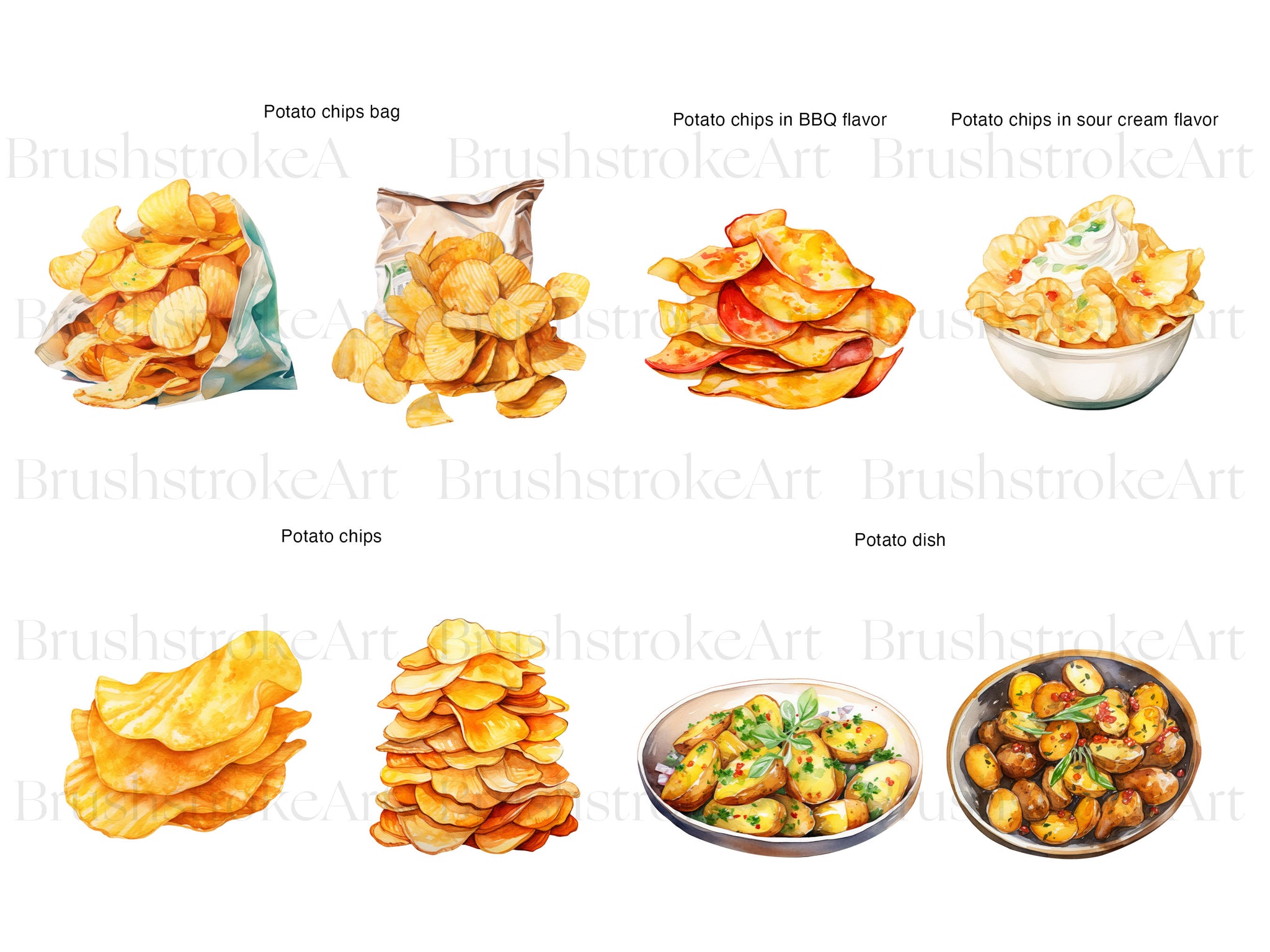 Watercolor Potato Clipart, Baked Potato PNG, Potato Chips – Clipartset