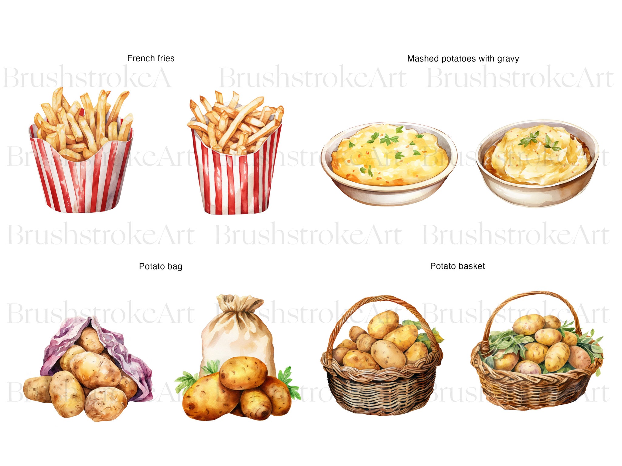 Watercolor Potato Clipart, Baked Potato PNG, Potato Chips – Clipartset
