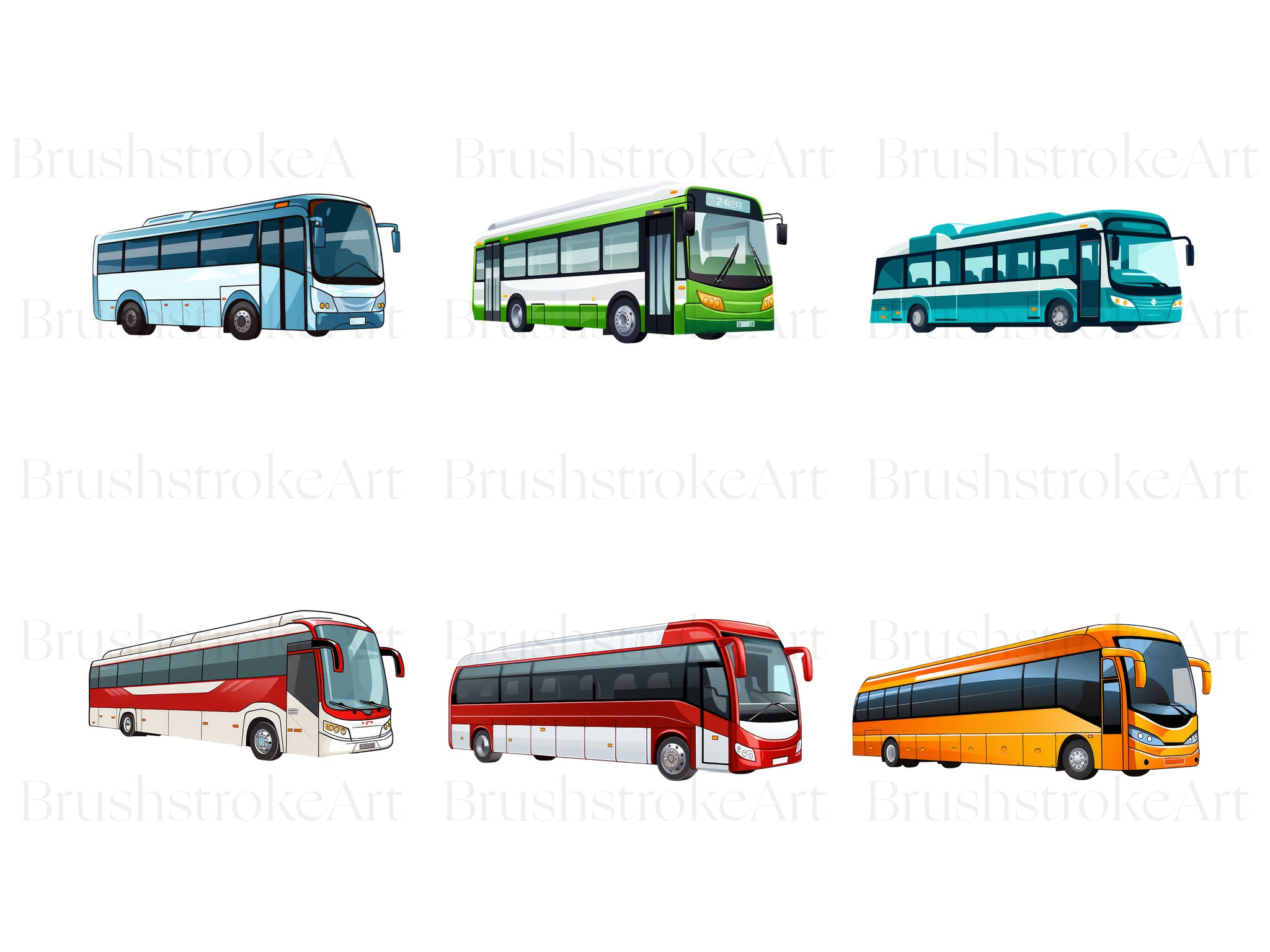 Bus Illustration Clipart, Public Bus, School Bus, Mini Bus – Clipartset