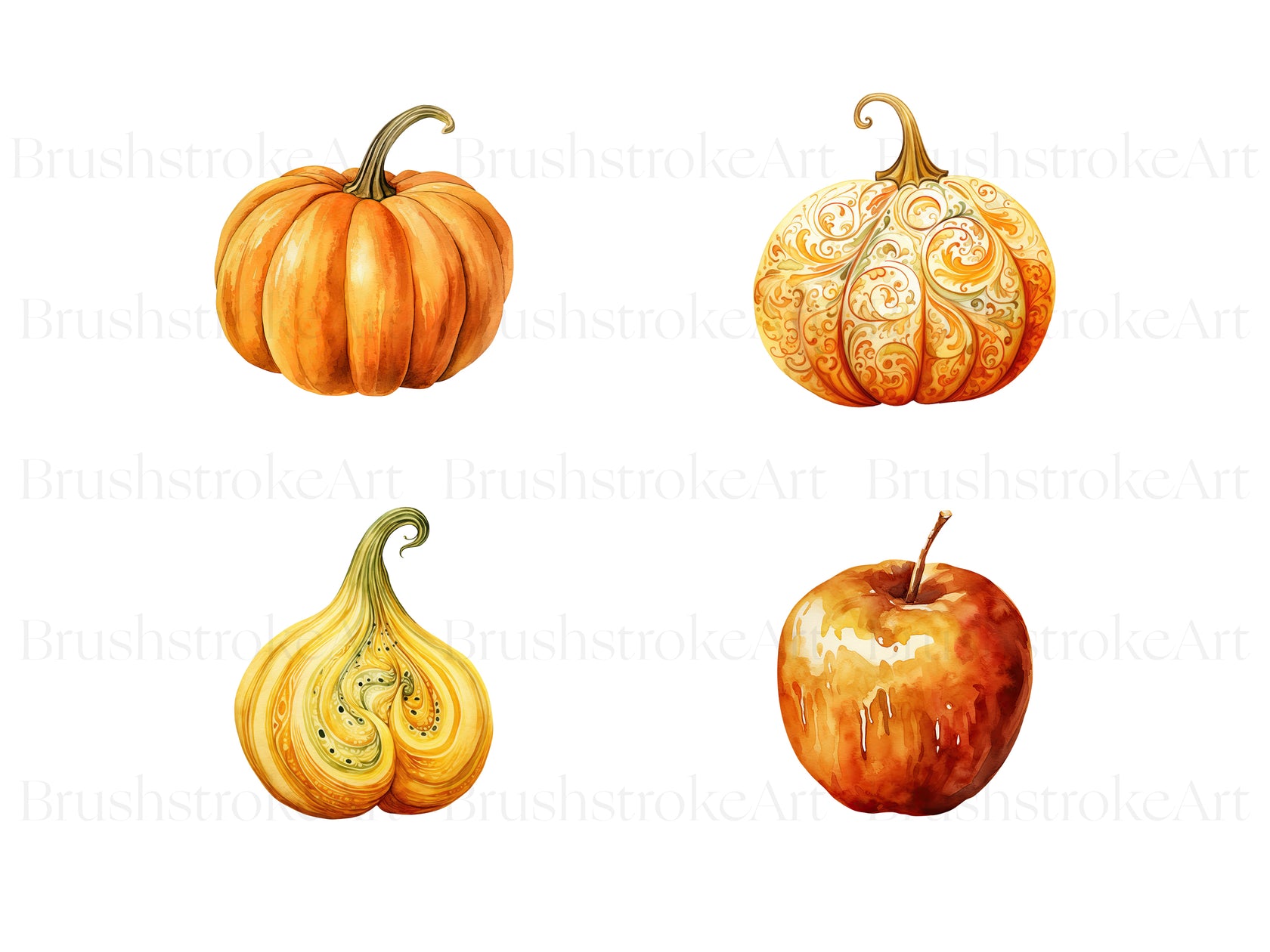 Watercolor Autumn Clipart, Fall Leaves, Pumpkin, Autumn PNG – Clipartset