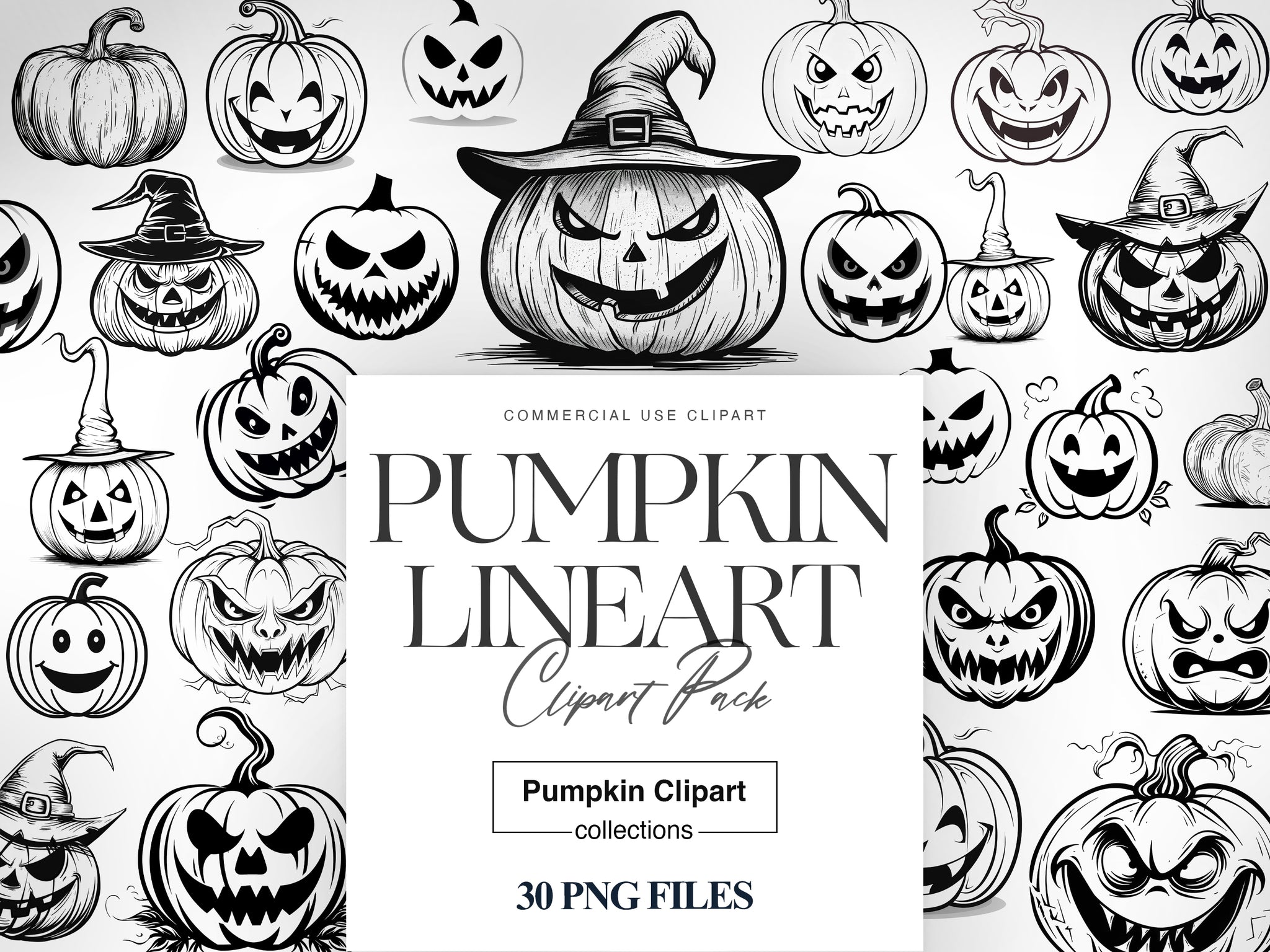 Halloween Pumpkin Line Art, Jack O Lantern, Pumpkin Face – Clipartset