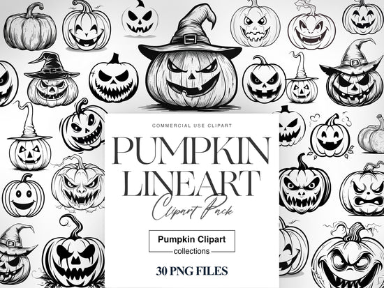 Halloween Pumpkin Line Art, Jack O Lantern, Pumpkin Face – Clipartset