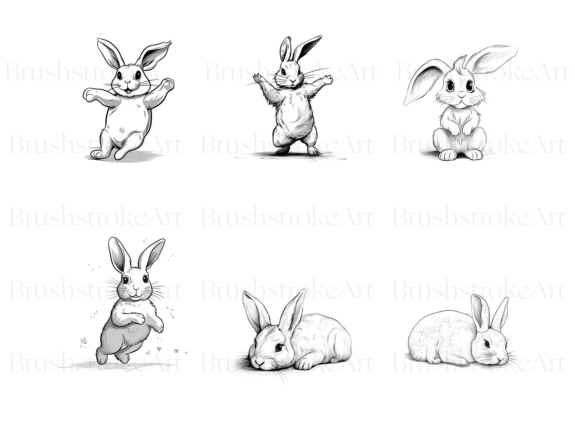 Rabbit Line Art Silhouette, Bunny Silhouette, Cute Bunny SVG – Clipartset