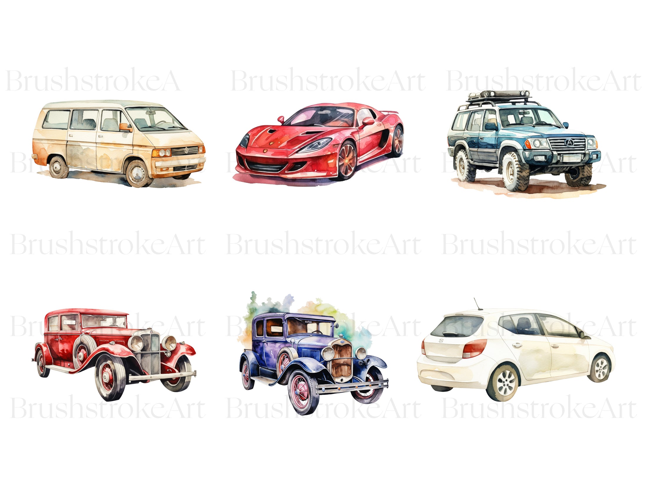 Watercolor Car Clipart, Muscle Car Clipart, Sports Car PNG – Clipartset
