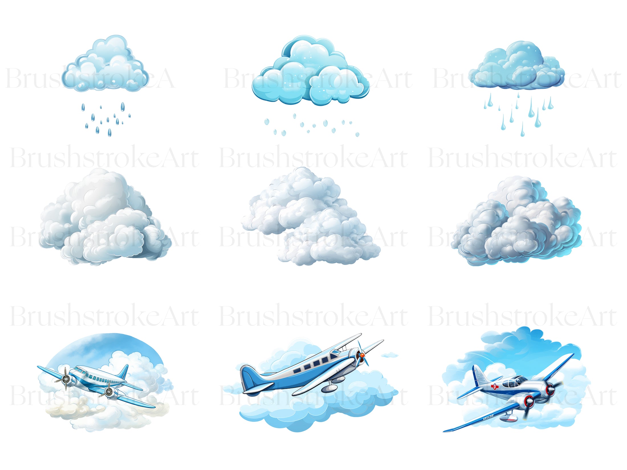 Cloud Illustrations Clipart, Fluffy Clouds, White Clouds – Clipartset
