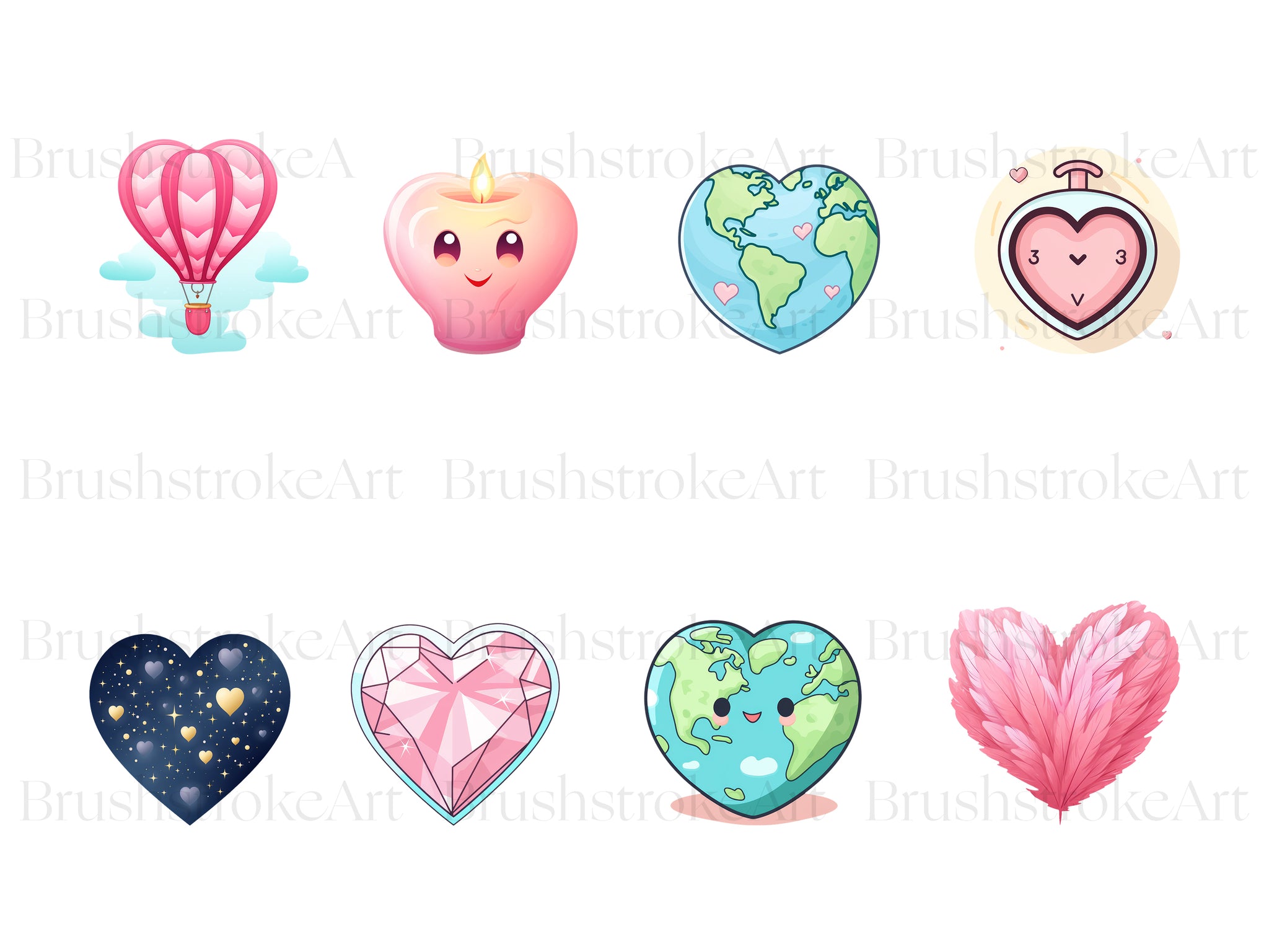Kawaii Heart Clipart, Rainbow Heart PNG, Cute Hearts, Love – Clipartset