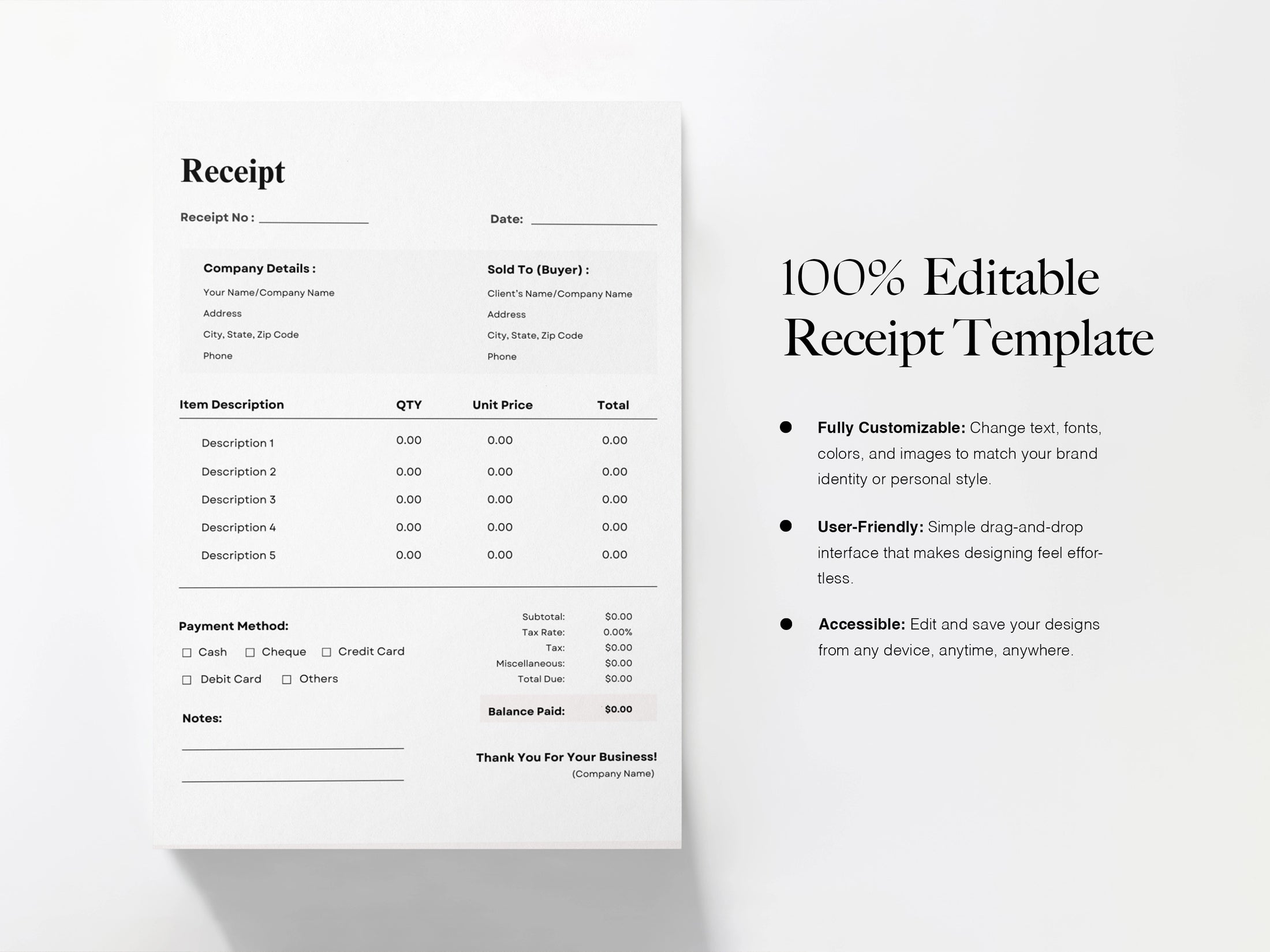 Business Receipt Template, Editable Canva Template, Receipt – Clipartset