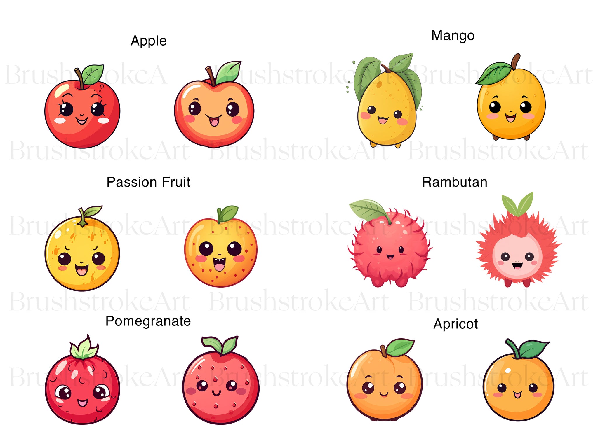 Cute Fruit Clipart, Smiling Fruit Happy, Kawaii Fruit PNG – Clipartset