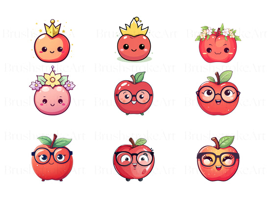 Cute Apple Clipart, Red Apple Fruit, Happy Fruit, Apple PNG – Clipartset