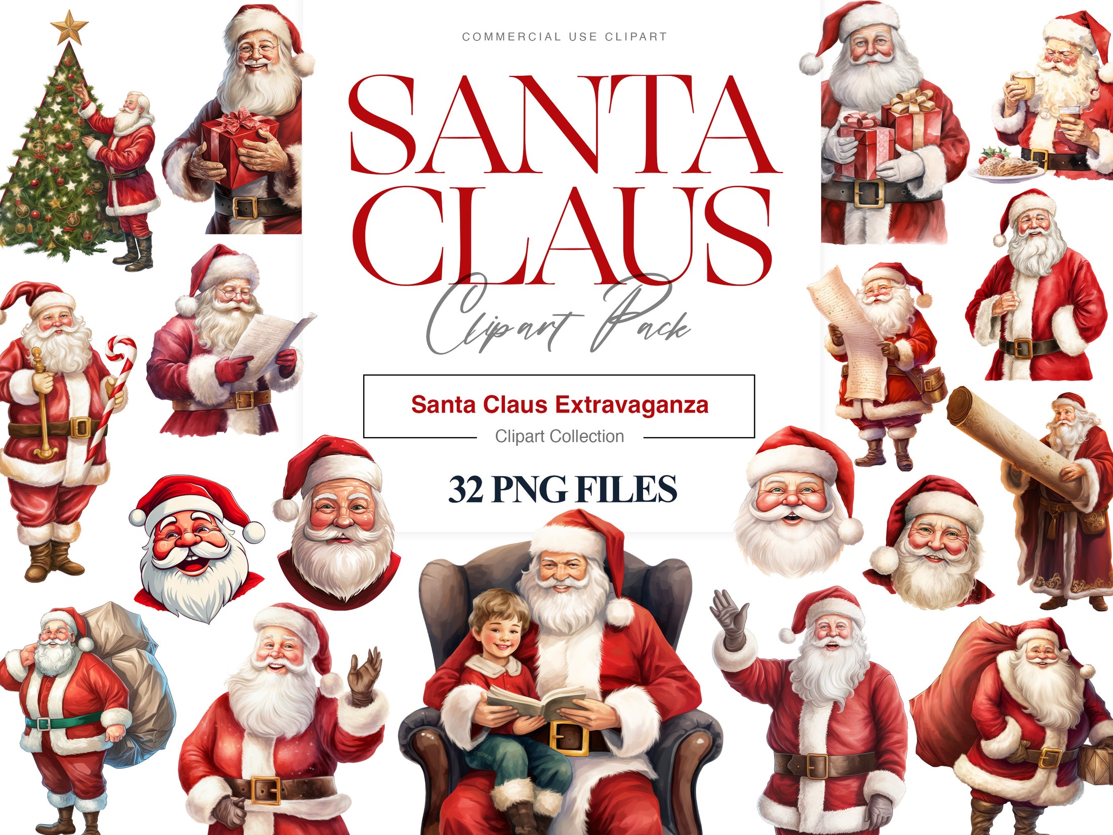 Watercolor Santa Clipart, Santa Claus PNG, Christmas Santa – Clipartset
