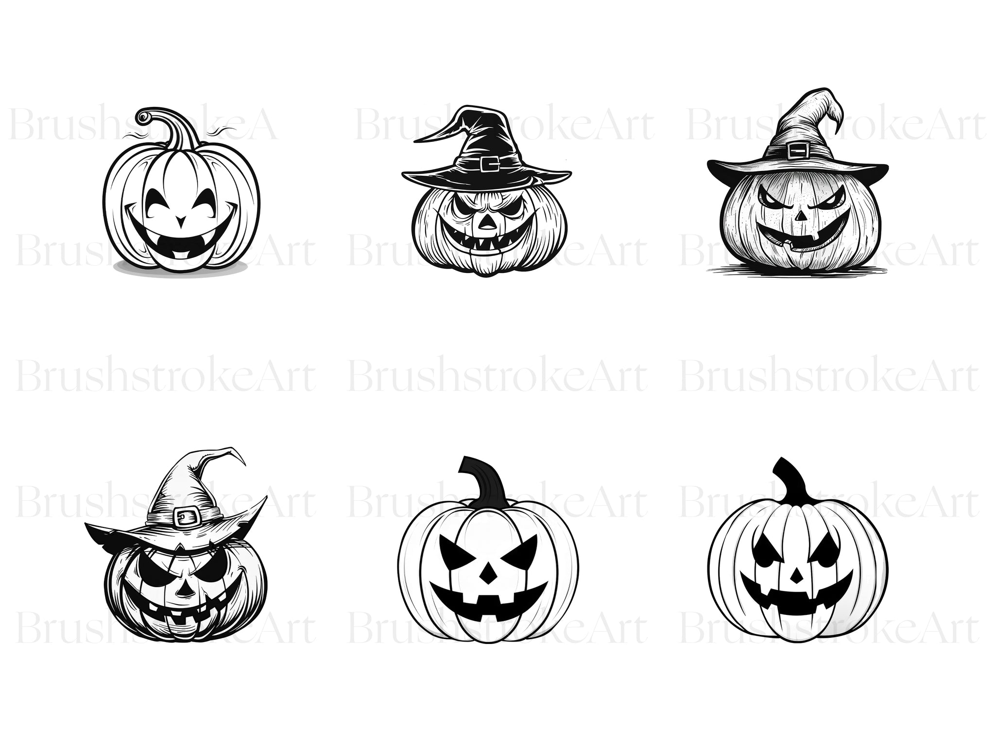 Halloween Pumpkin Line Art, Jack O Lantern, Pumpkin Face – Clipartset