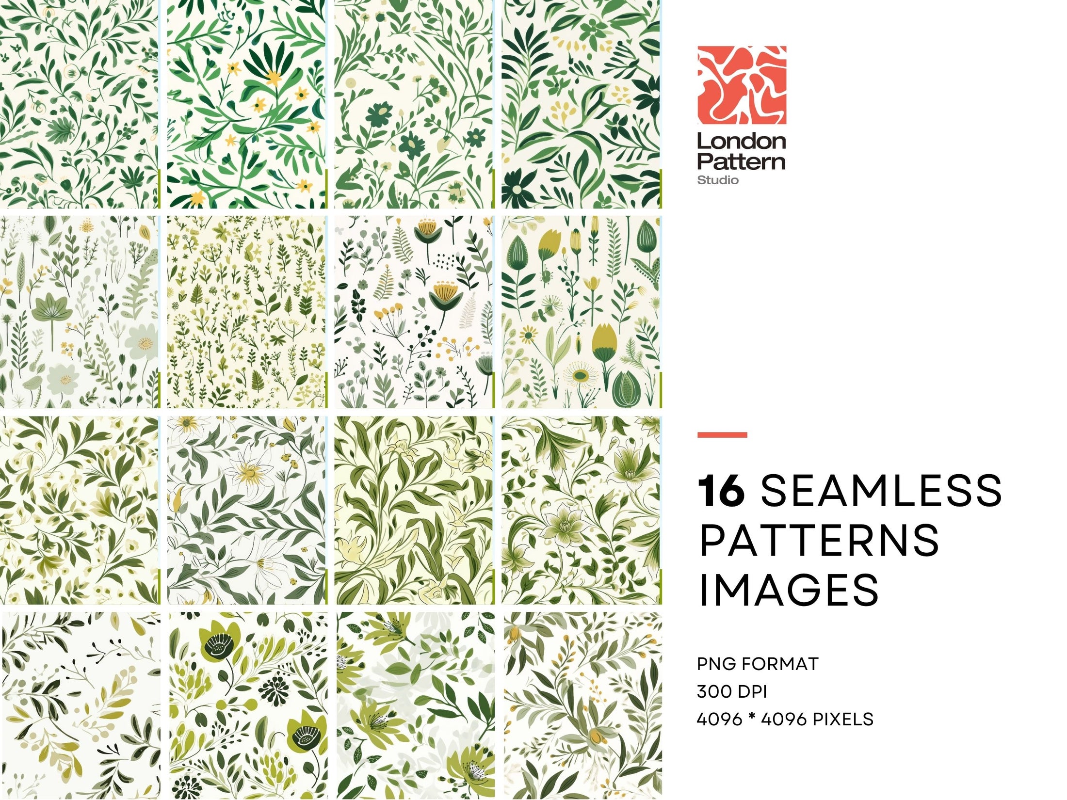 Green Leafy Elegance Seamless Patterns, Greenery Pattern Pack – Clipartset